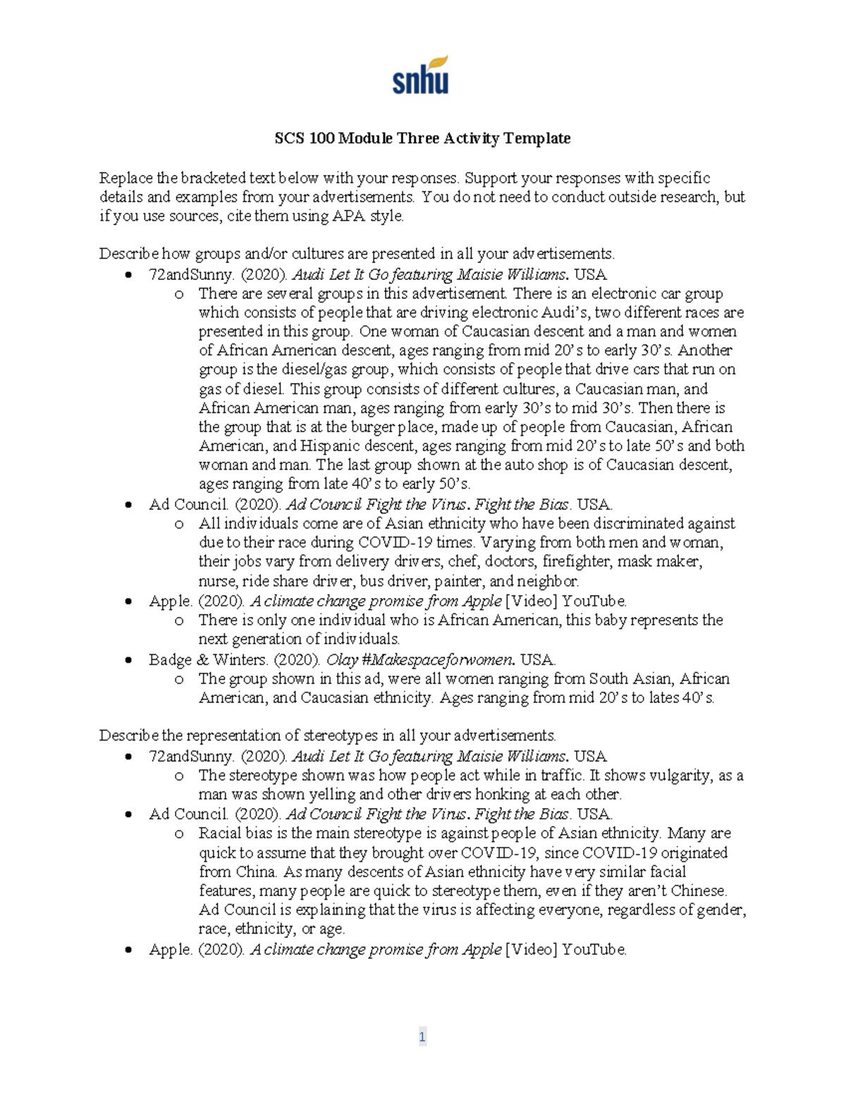 SCS 100 Module Three Activity Template - 1 SCS 100 Module Three ...