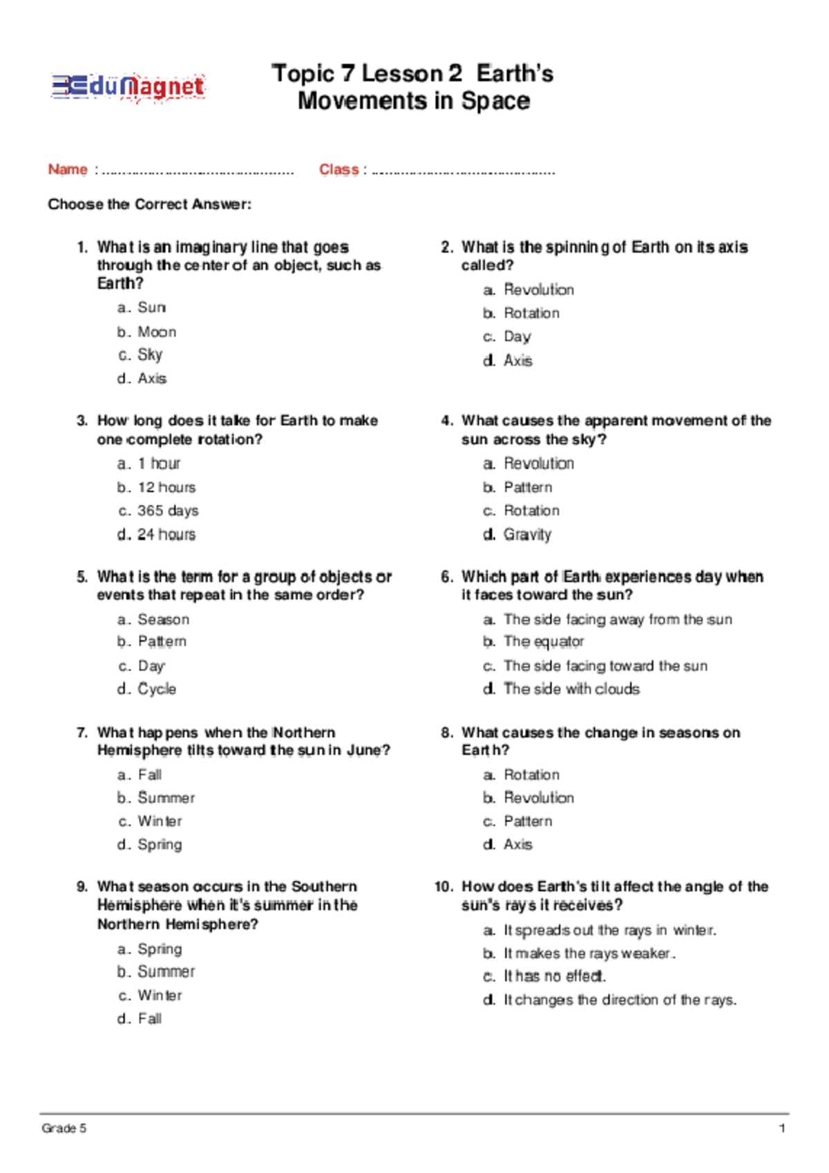 BEdunagnet Topic 7 Lesson 2: Movements in Space Quiz Notes - Studocu