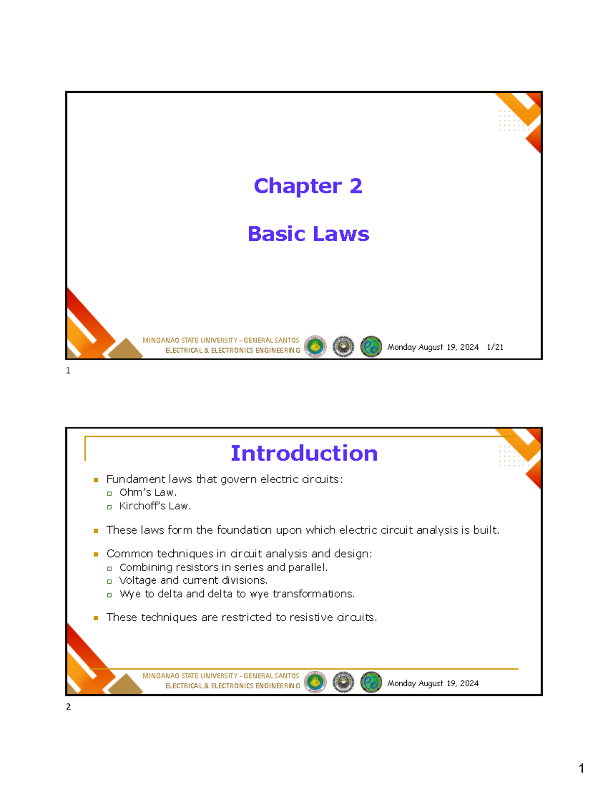 Chapter 2a Basic Laws: Ohm's Law, KCL, KVL - MSU GENS EE - Studocu