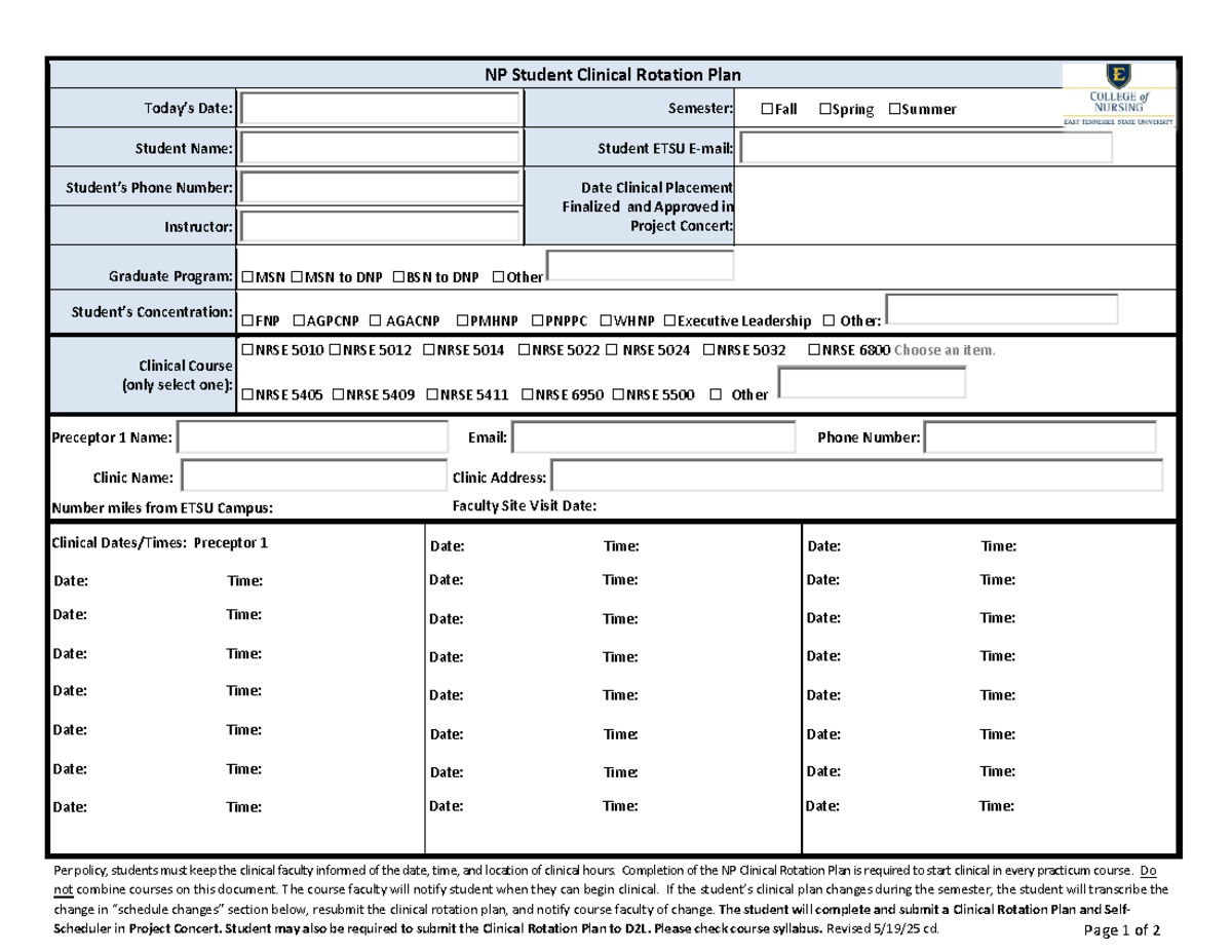NP Clinical Rotation Plan for DNP Program - Project Concert - Studocu