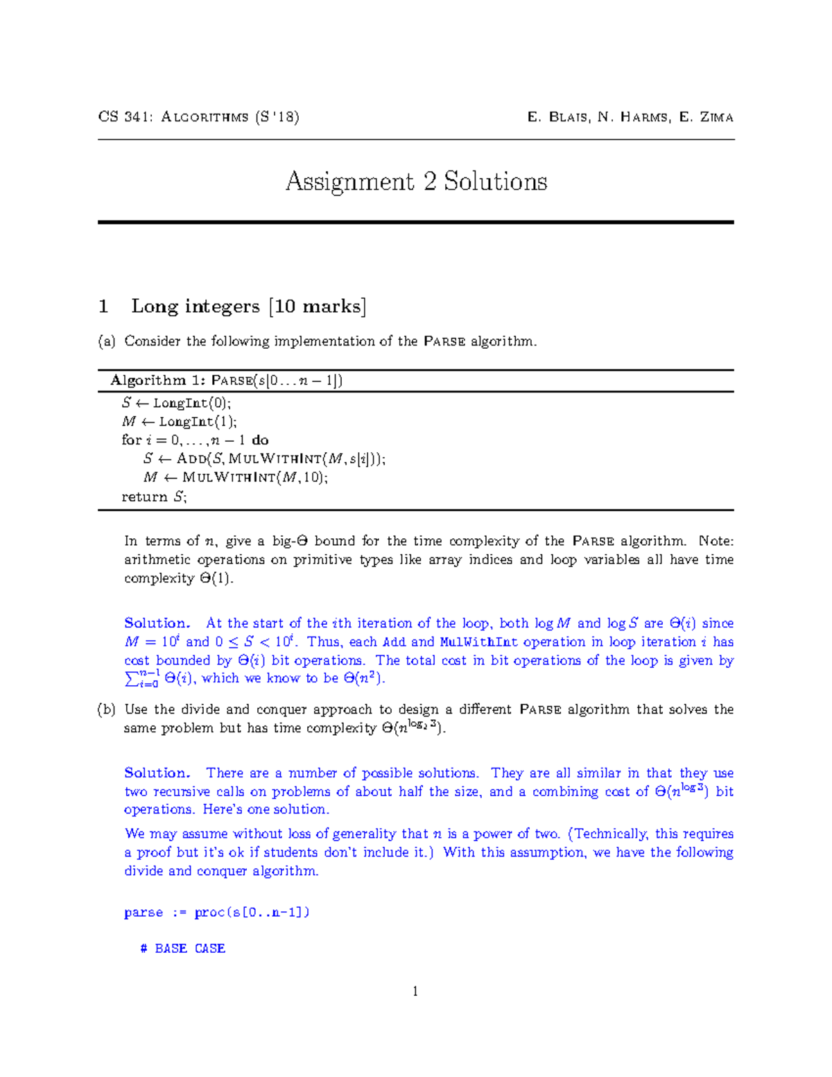 CS 341: Assignment 2 Solutions - Algorithms and Complexity Analysis ...