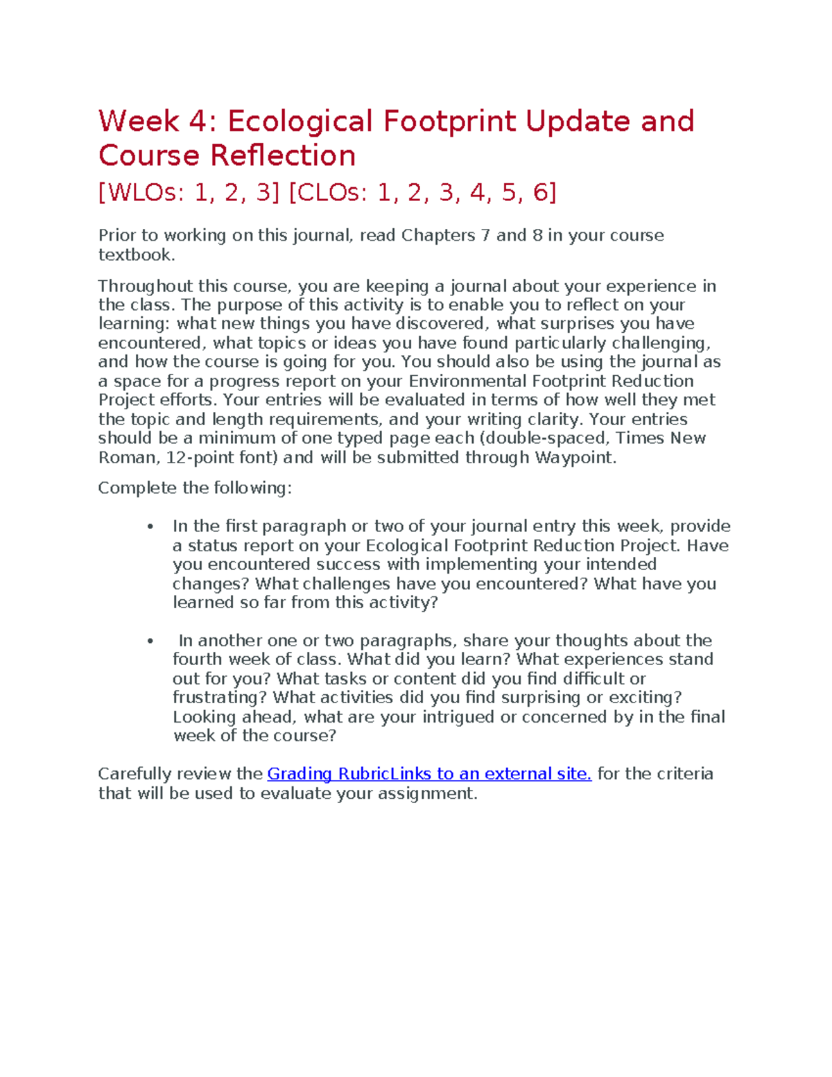 SCI207 Week 4: Ecological Footprint Reflection & Project Update - Studocu