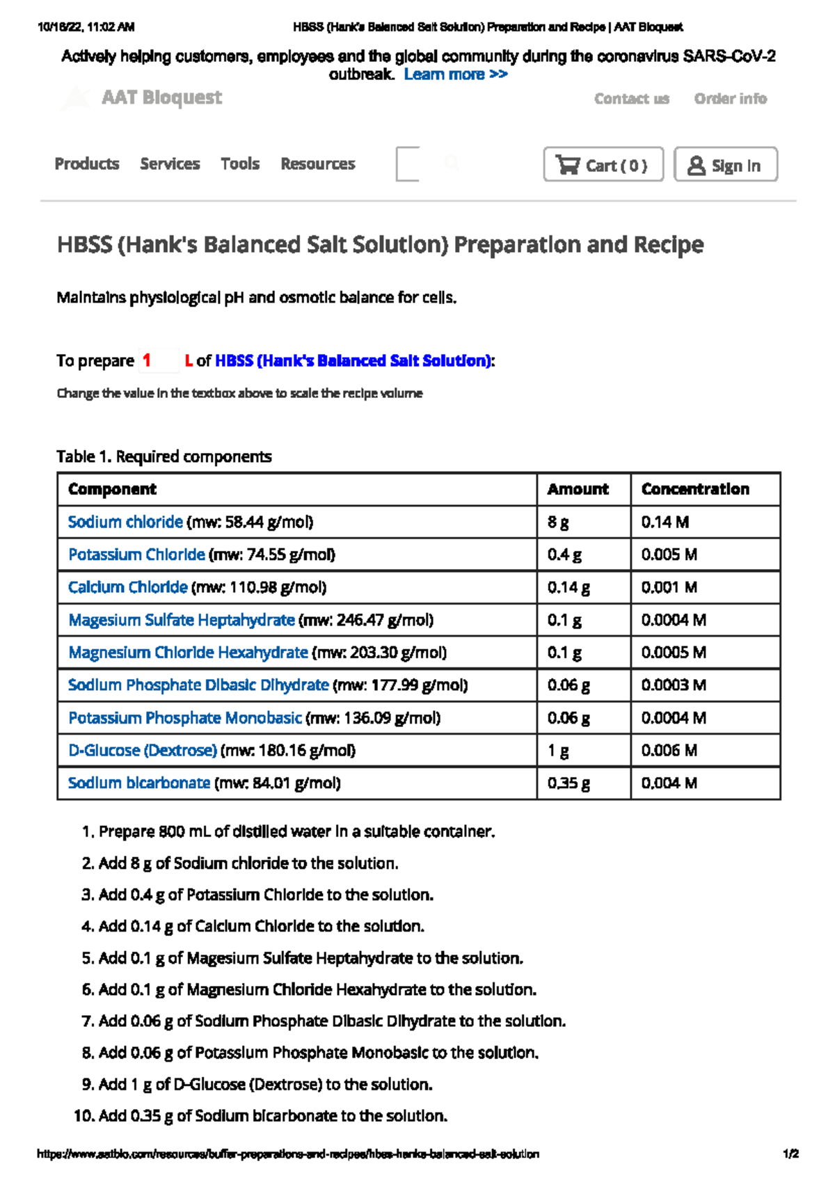 HBSS (Hank's Balanced Salt Solution) Prep Guide and Recipe - Studocu