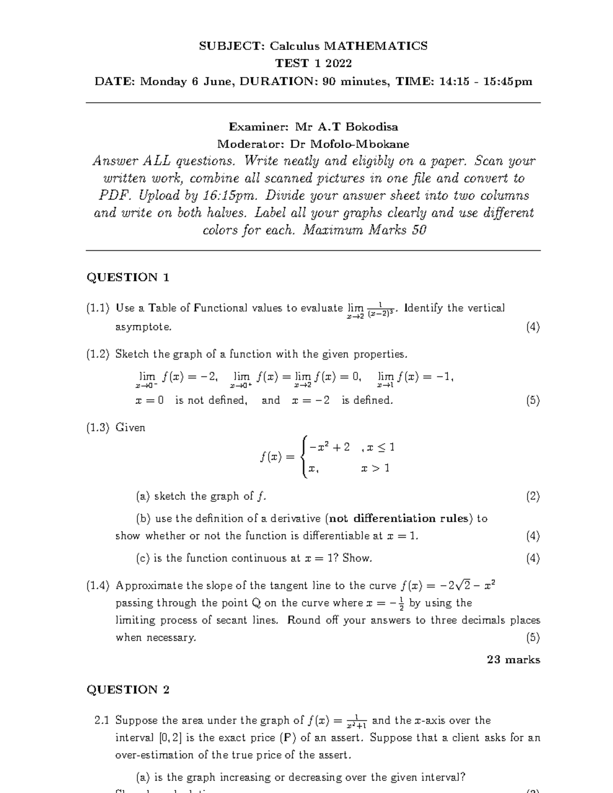 Calculus MATHEMATICS TEST 1 (2022) - Differentiation Notes - Studocu