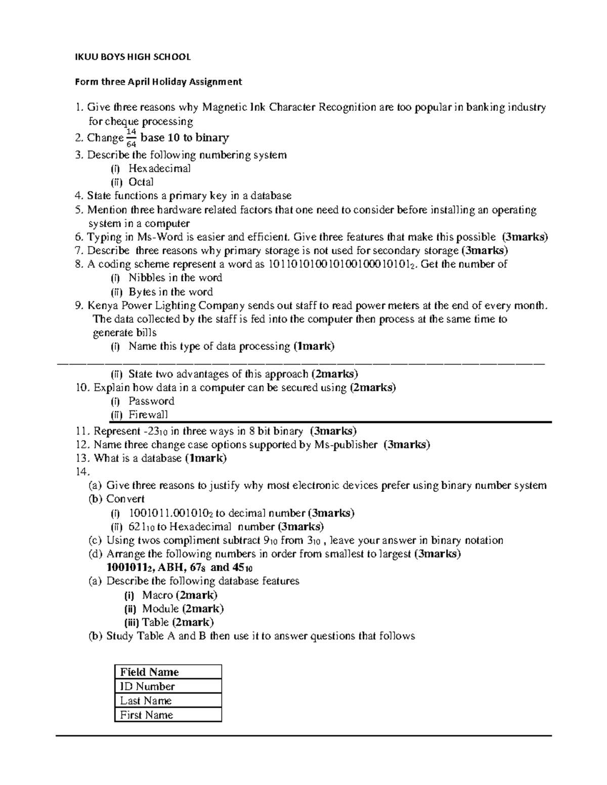 F3 Computer Assignment: April Holiday Tasks and Questions - Studocu