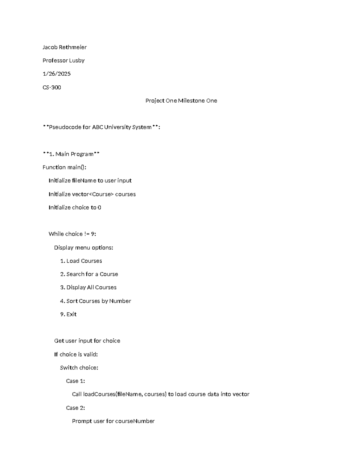 CS-Project One Milestone 1: Pseudocode for Course Management System - Studocu