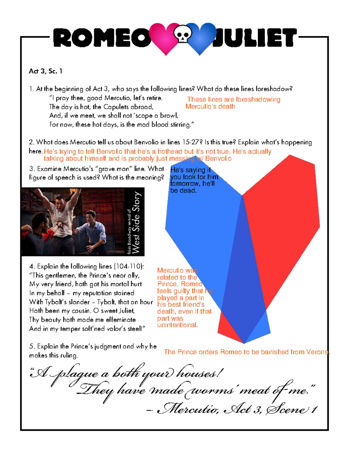 Romeo and Juliet Questions (Act III) - Act 3, Sc. 1 1. At the beginning ...