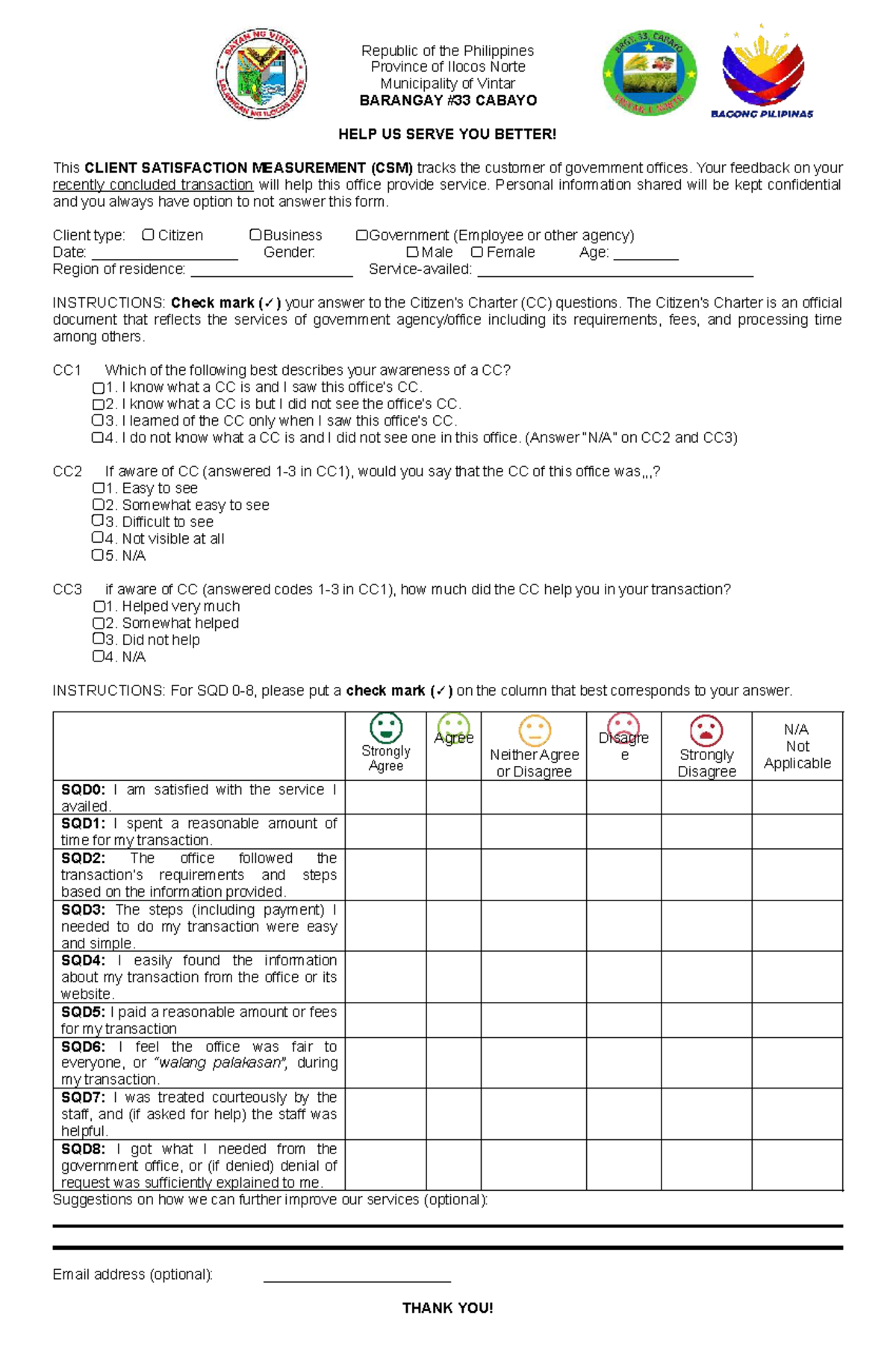 CSM Survey - Client Satisfaction Measurement Report for Vintar, Ilocos ...