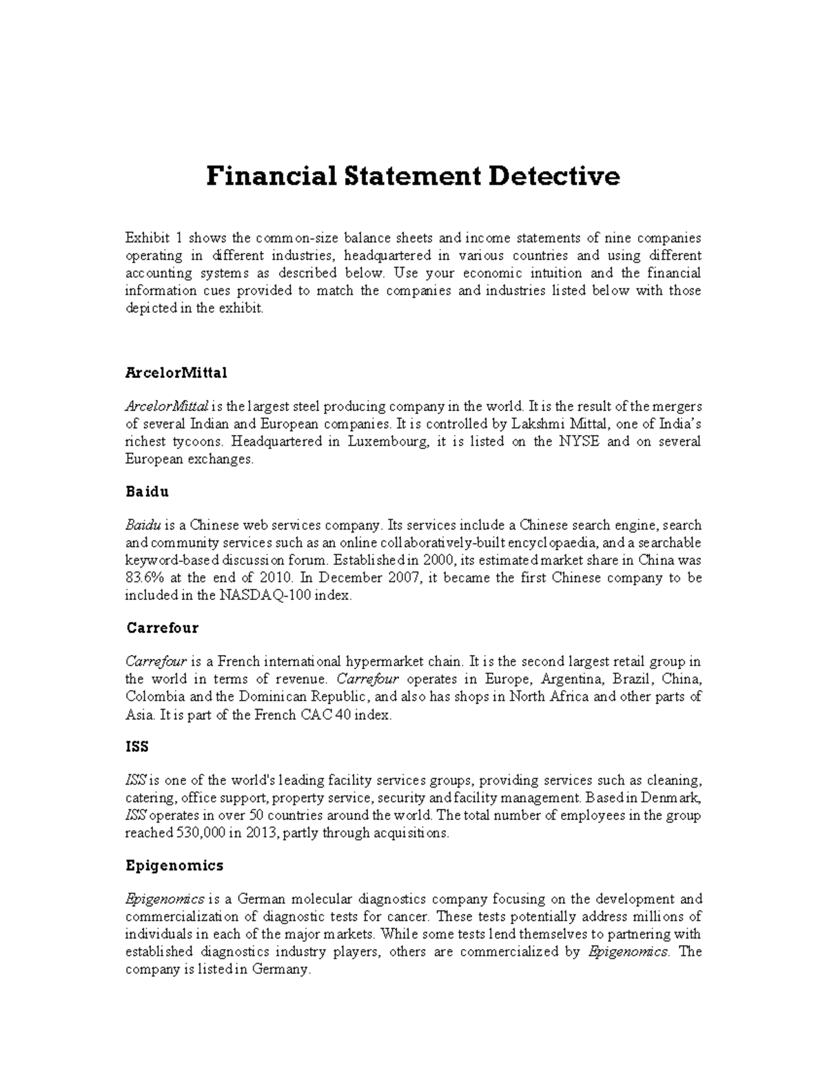 Financial Statement Analysis: Matching Companies & Industries - Studocu