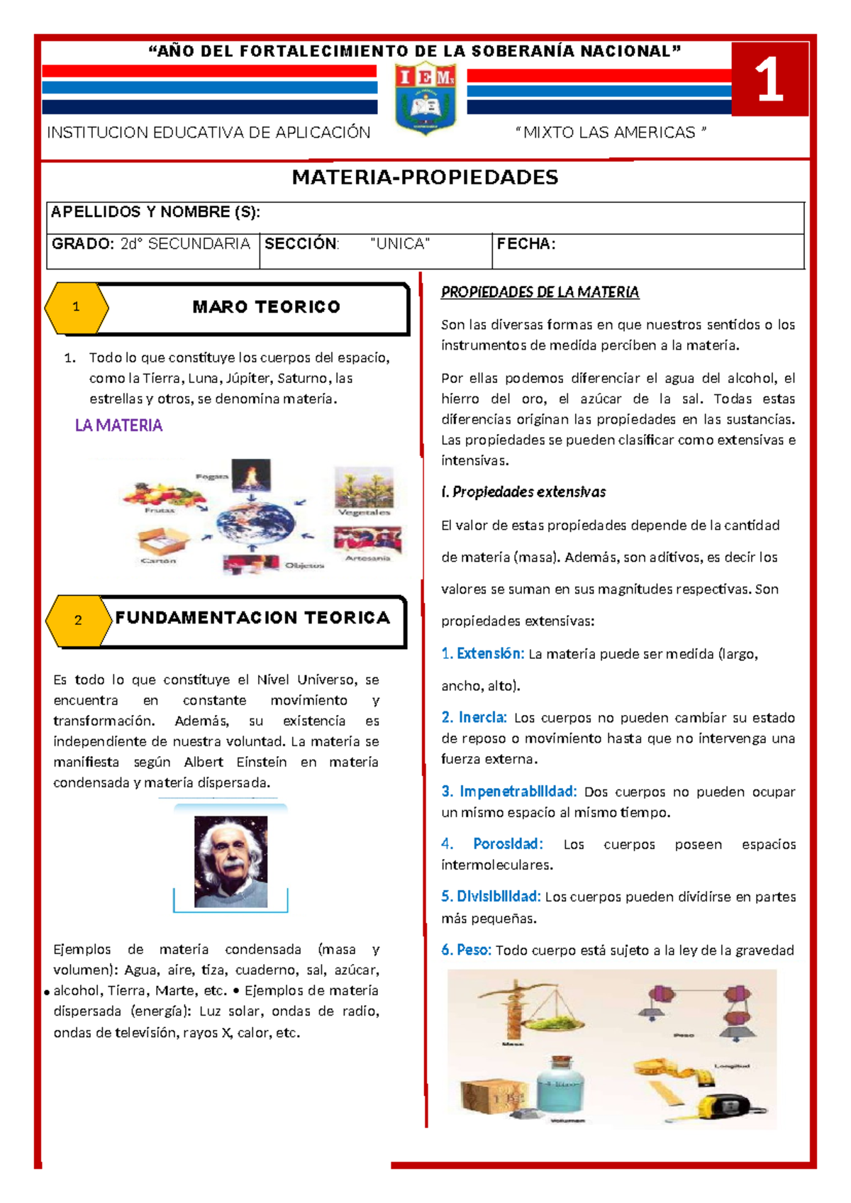 Propiedades de la Materia - Ficha N1 - Secundaria - Studocu