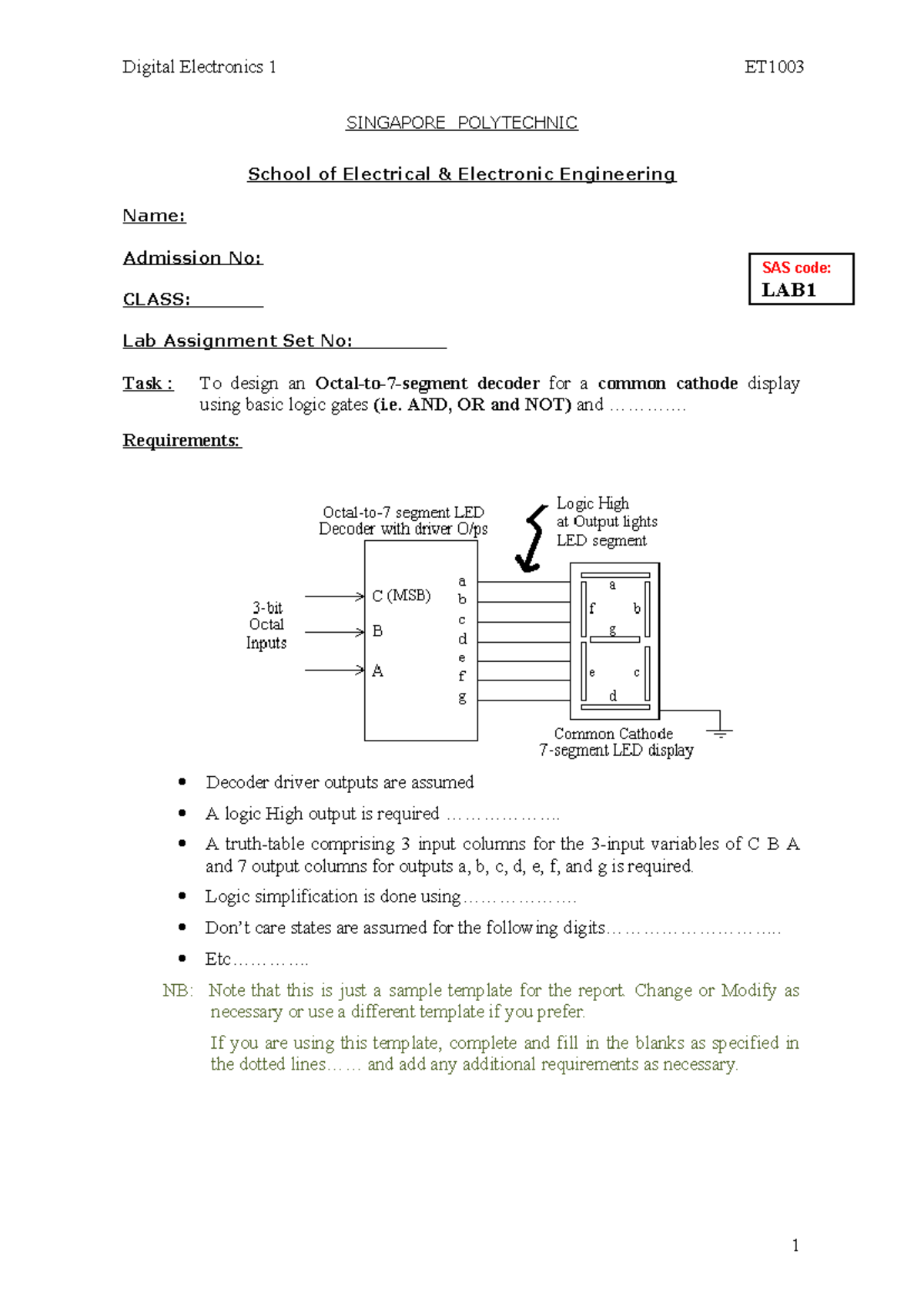 Lab 1 Report Template - Digital Electronics Assignment - Studocu