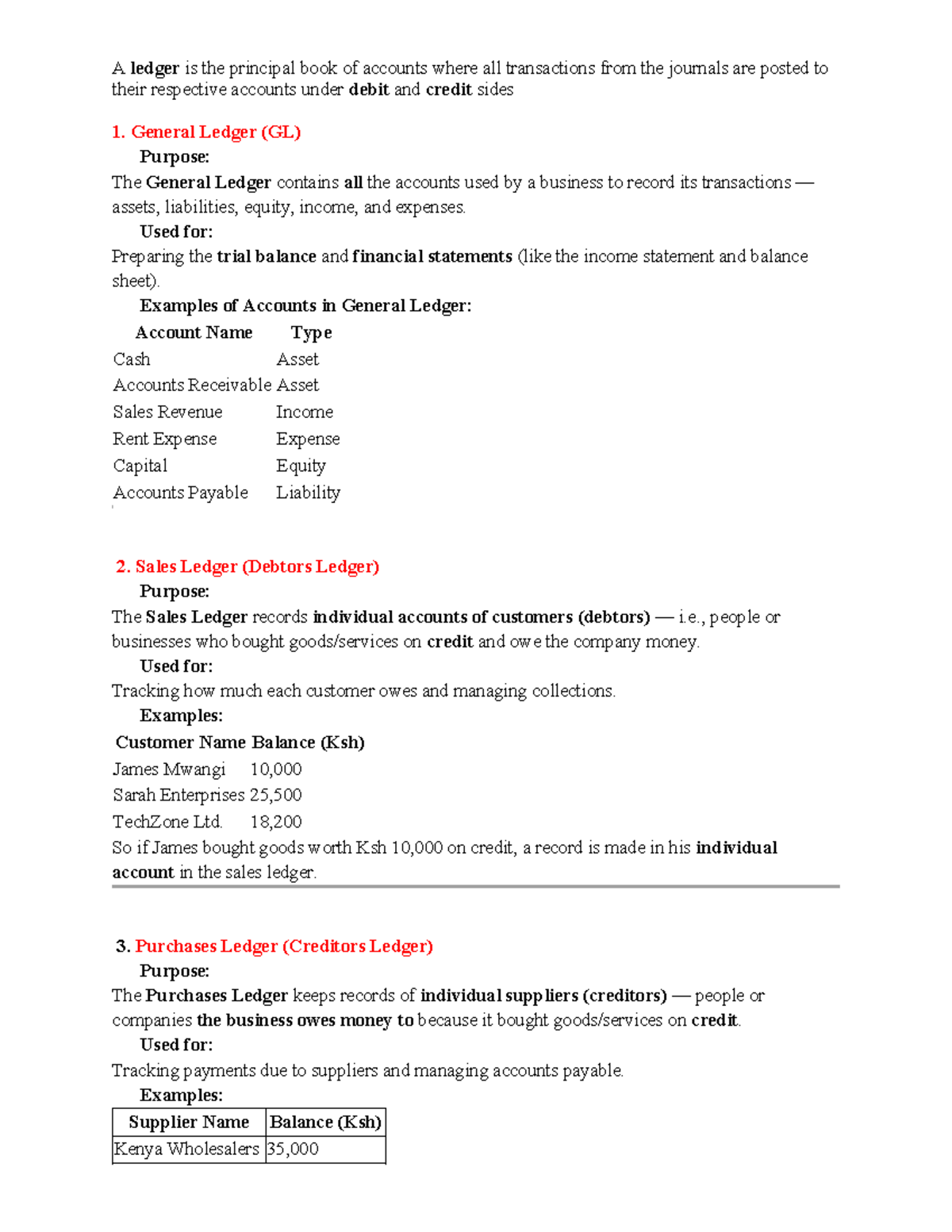 Ledgers in Accounting: General, Sales, and Purchases Overview - Studocu