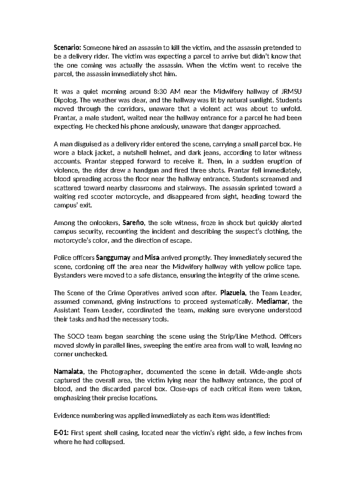 Crime Scene Simulation: Assassin's Attack at JRMSU Dipolog - Studocu