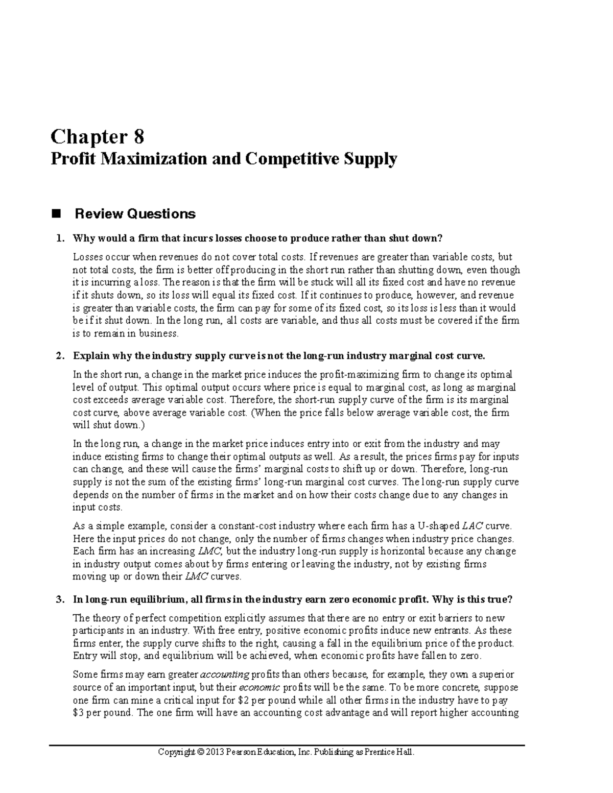 Ch08 - Profit Maximization & Competitive Supply Solutions - Studocu