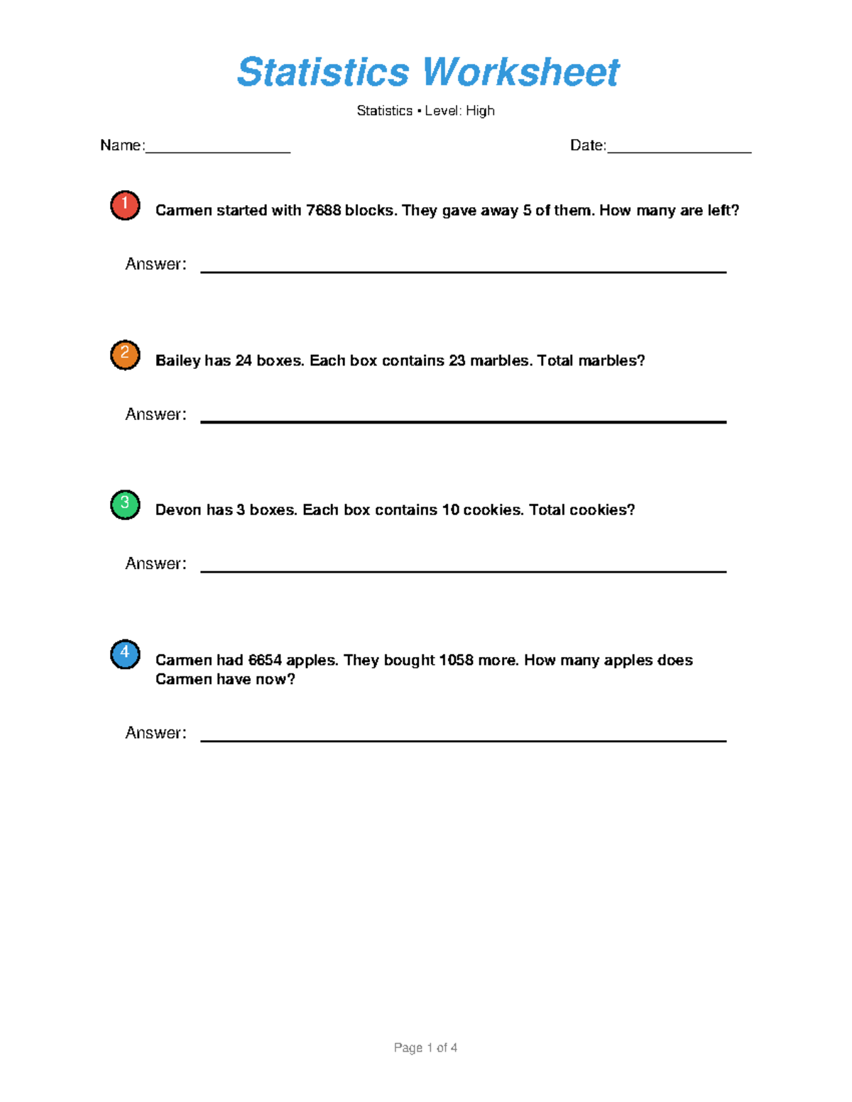 Statistics Worksheet 1: High Level Problems and Answers - Studocu