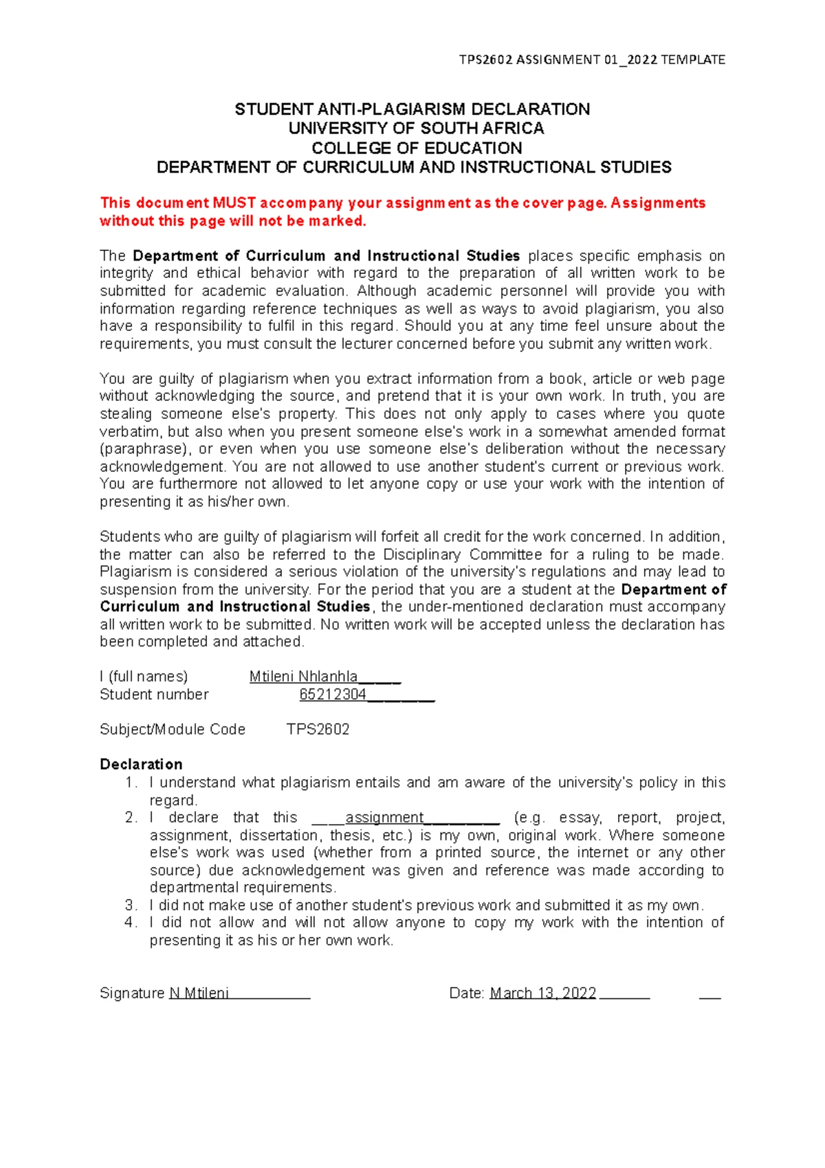Teaching Practice Placement Letter & Agreement for UNISA Students - Studocu