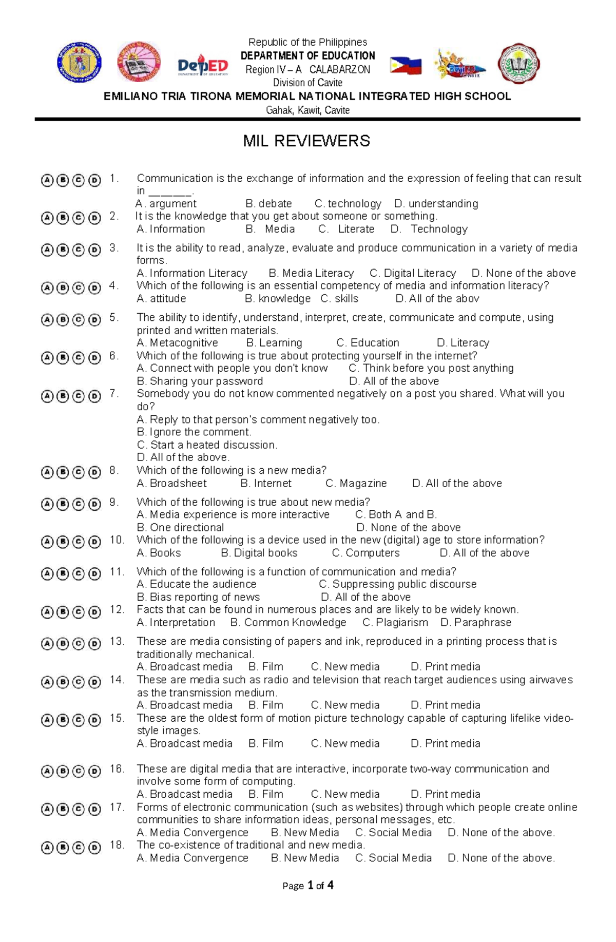MIL - Review Material for Media and Information Literacy - Studocu