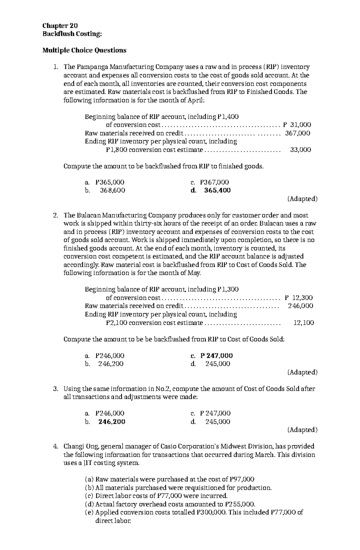 Backflush Costing System and Activity Based Costing - Chapter 20 ...