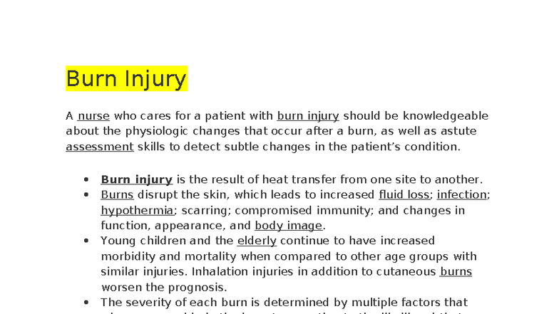 BURN 101: Comprehensive Notes on Burn Injury Management - Studocu