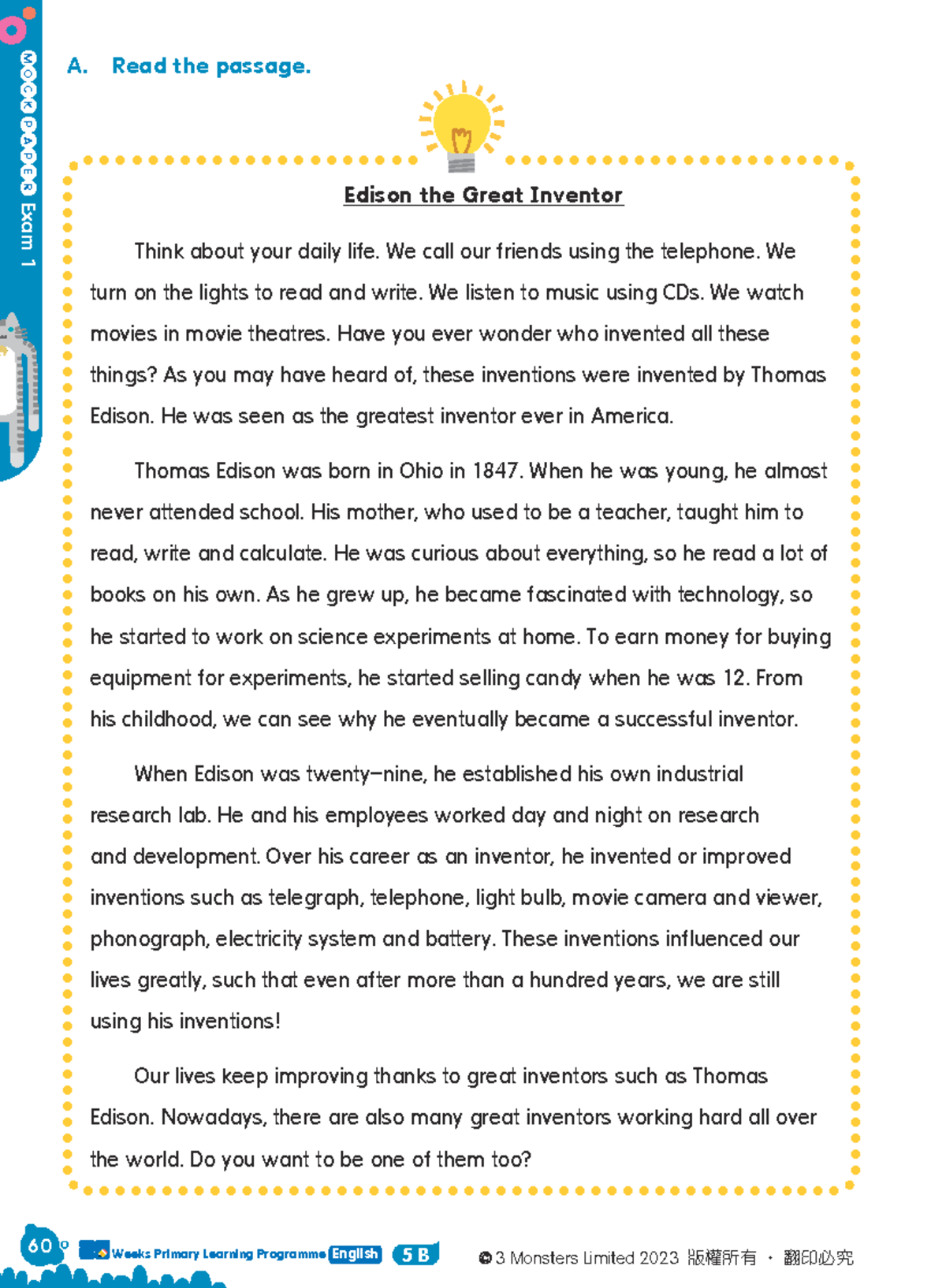5R3 - Mock Exam 1: Thomas Edison and His Inventions - Studocu