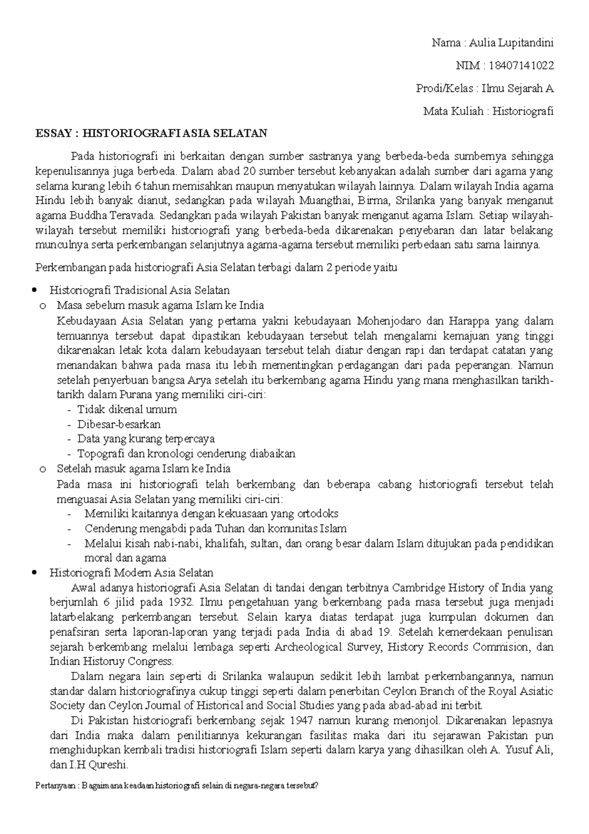 Essay Historiografi Asia Selatan: Analisis Sumber dan Perkembangannya ...