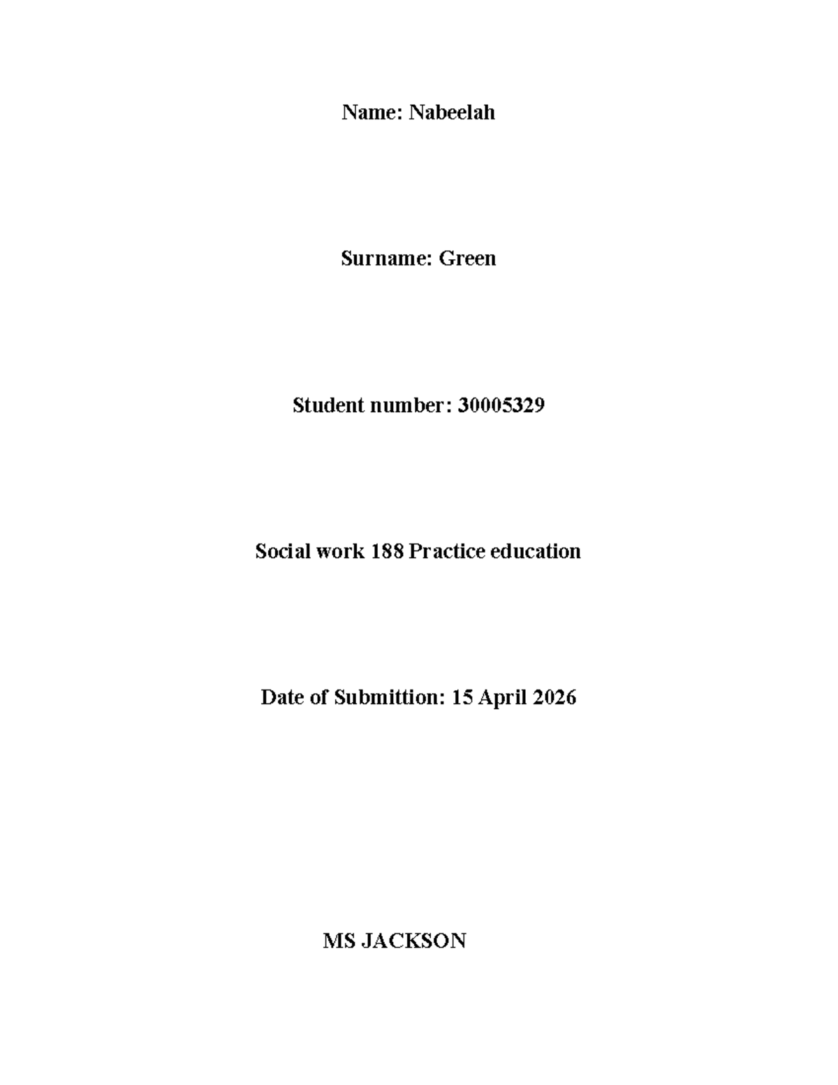 SW188: Mock Portfolio for First-Year Social Work Student - Studocu