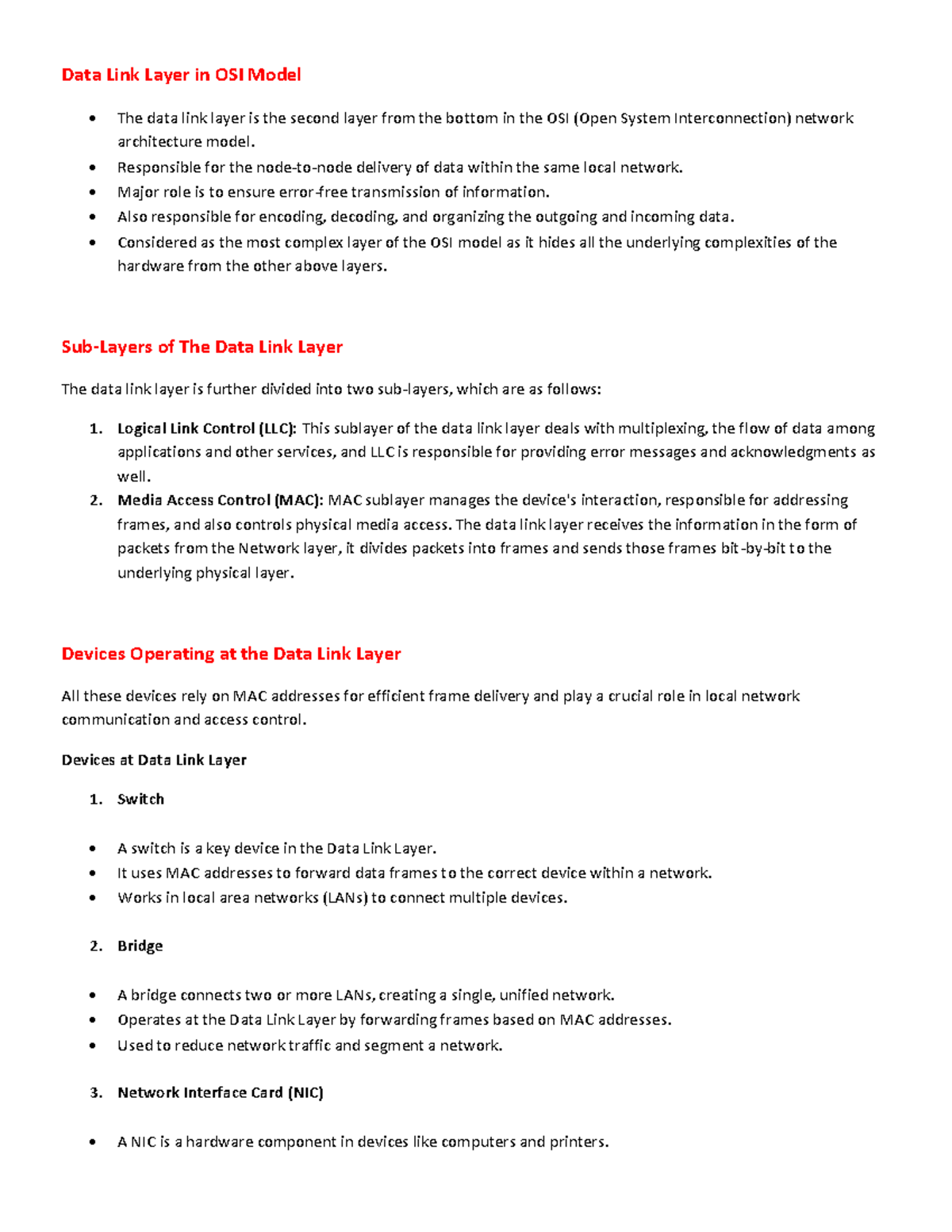 Data Link Layer Overview: Error Detection & Correction Techniques - Studocu