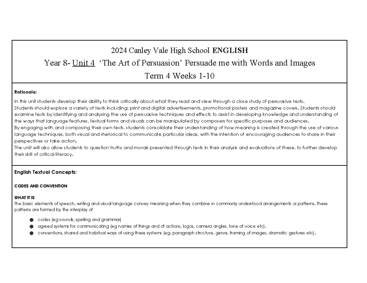 Unit 4: The Art of Persuasion in Advertising - Year 8 English EN4-2A ...