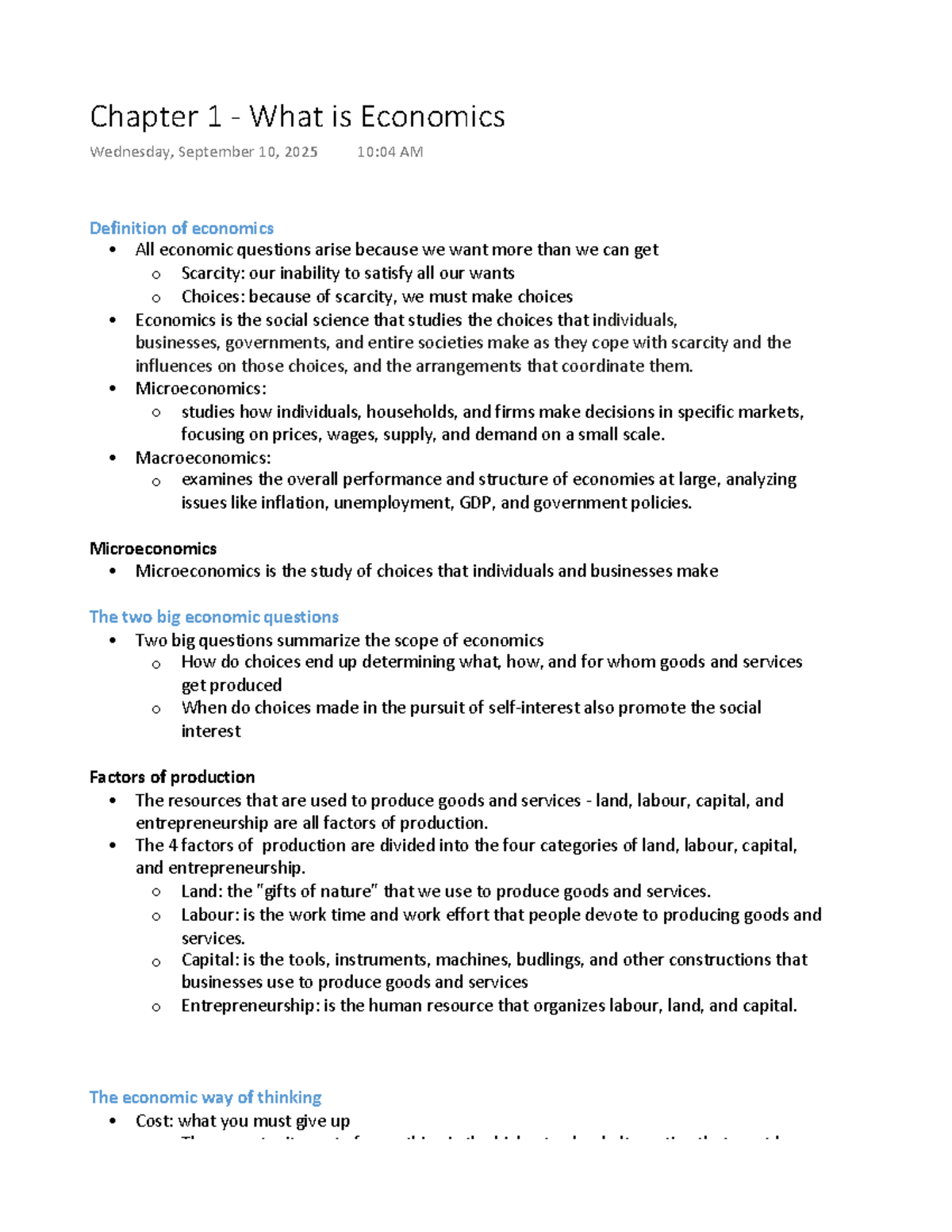 Chapter 1 - Introduction to Economics (ECO101) - Studocu