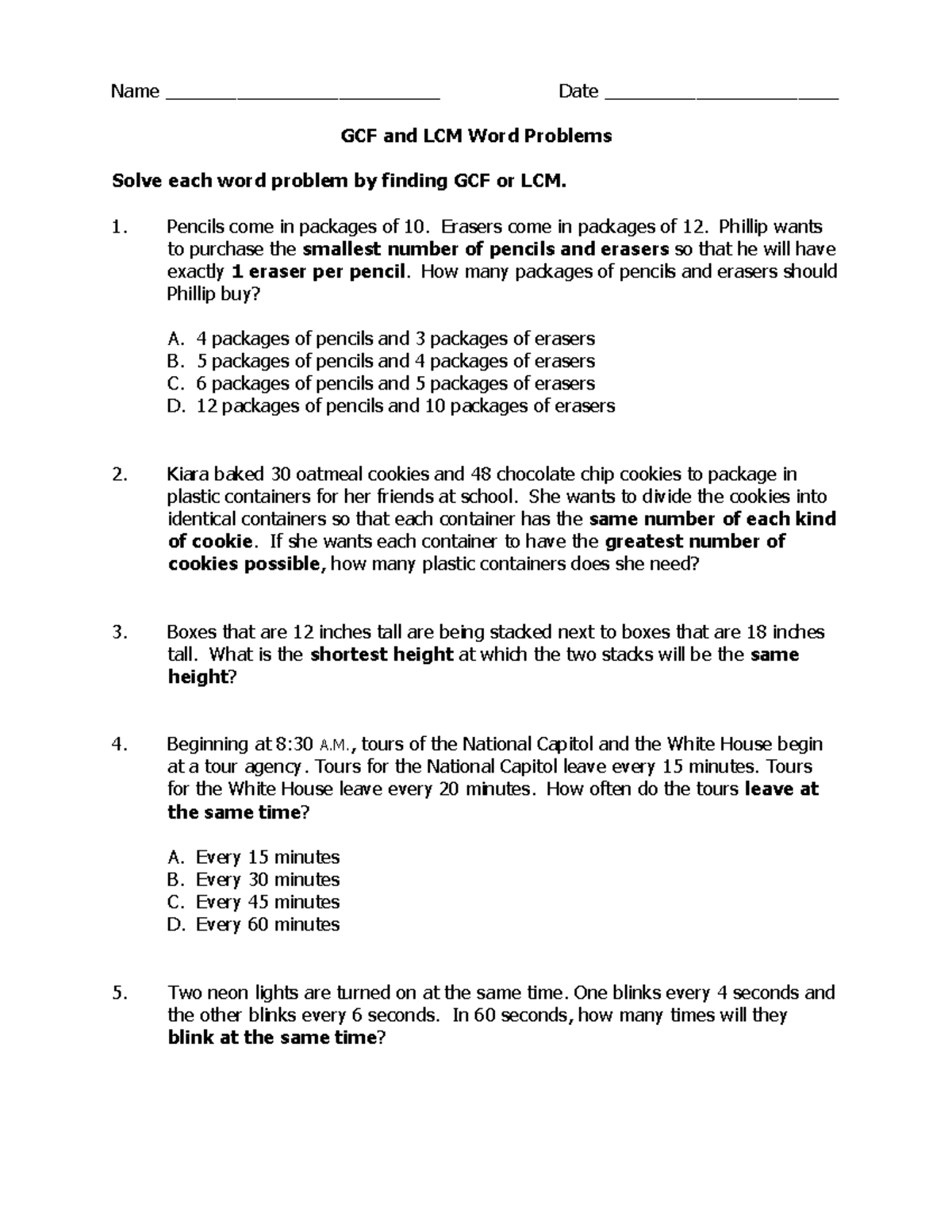 GCF and LCM Word Problems - Practice Questions and Solutions - Studocu