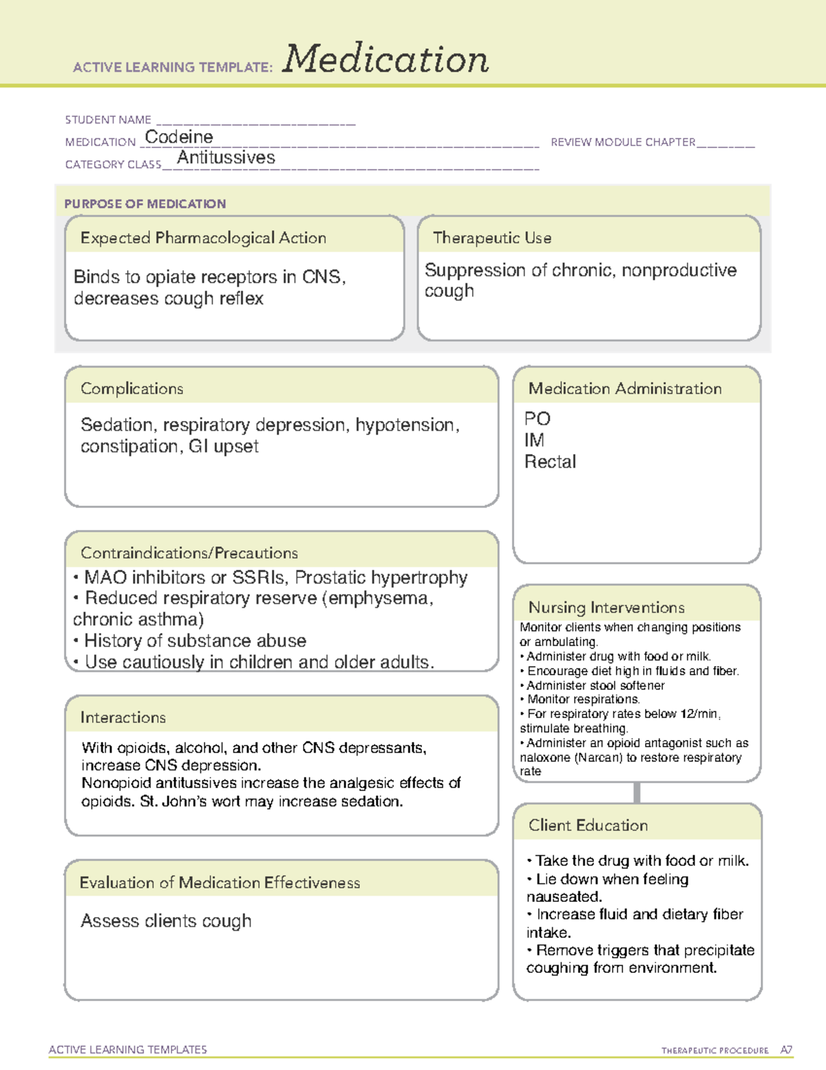 Codeine - ati - ACTIVE LEARNING TEMPLATES THERAPEUTIC PROCEDURE A ...
