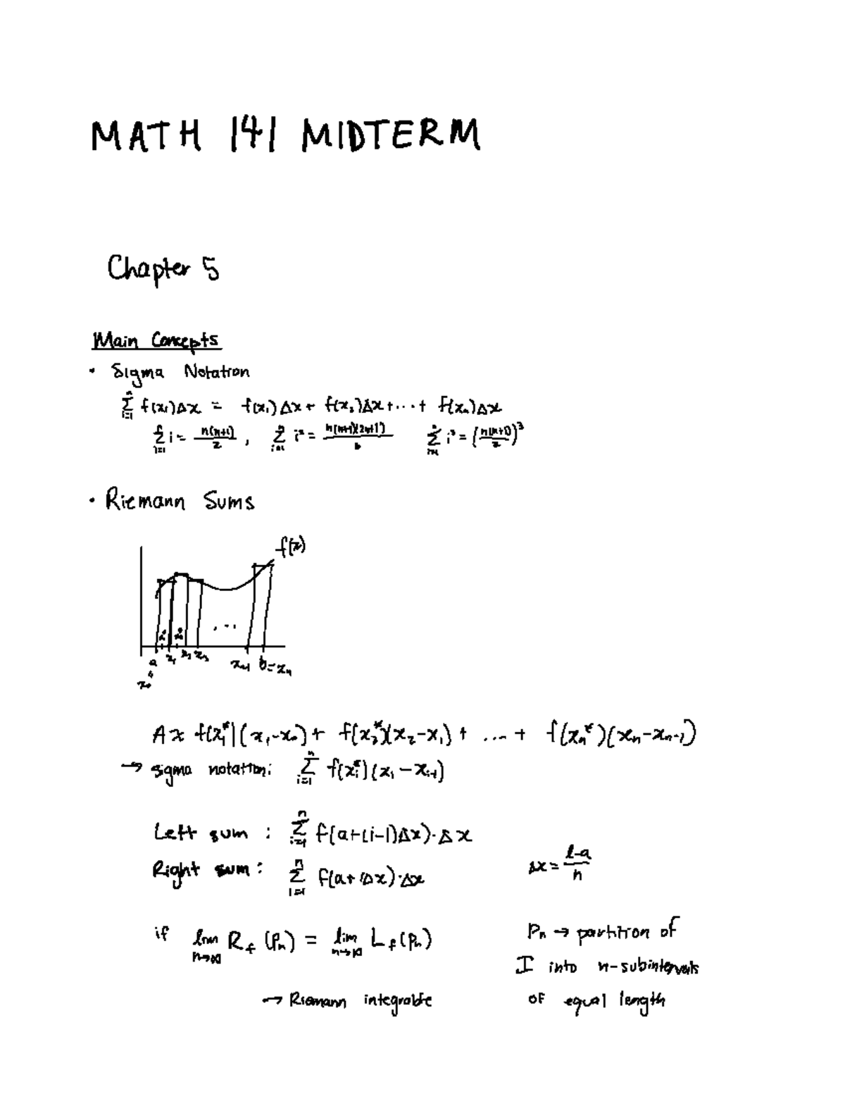MATH 141 MIDTERM Review: Key Concepts & Sigma Notation - Studocu