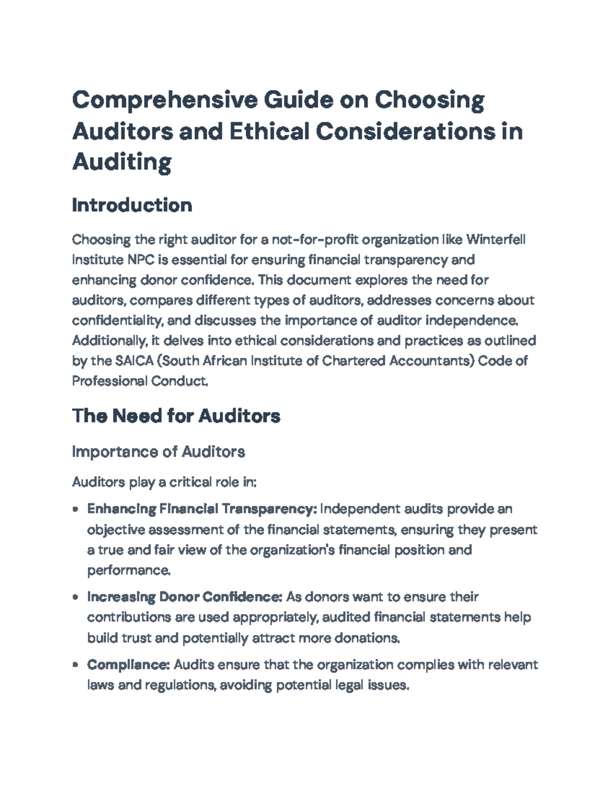 Choosing the Right Auditor: Ethics and Best Practices for Winterfell ...