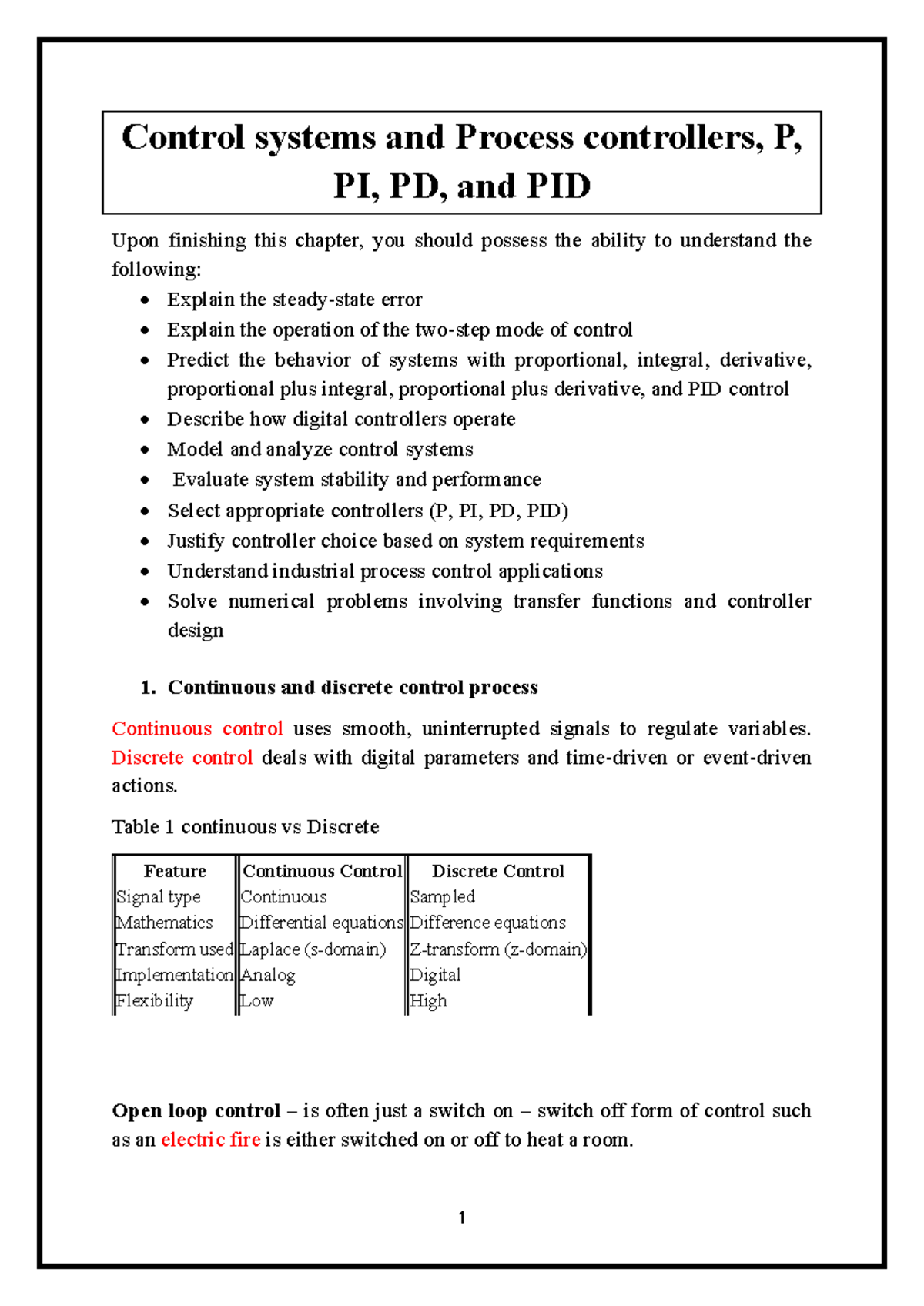 Control Systems and Process Controllers - Chapter Overview - Studocu