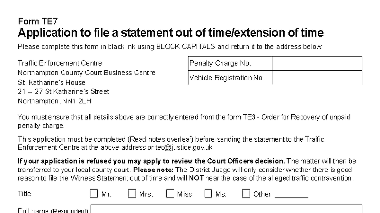 TE7 Application for Out of Time Witness Statement Guidance - Studocu
