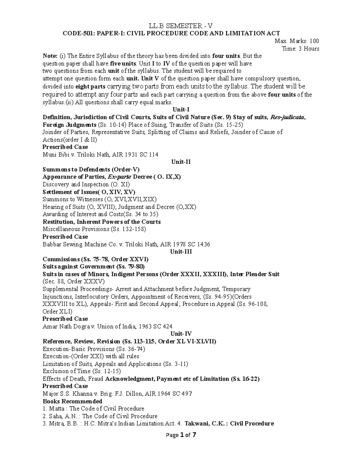Llb 5th Semester Syllabus Overview: CODE-501, CODE-502, CODE-504 - Studocu