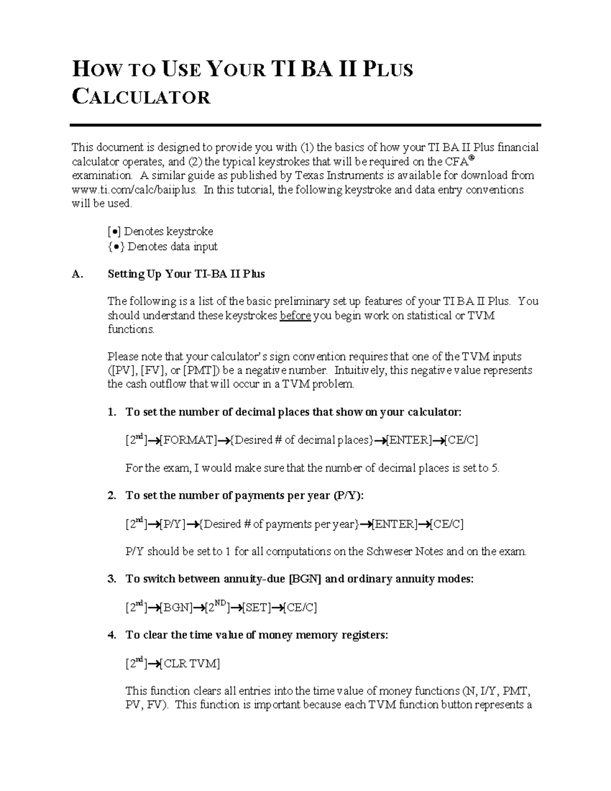 TI BA II Plus Calculator Tutorial for CFA Exam Preparation - Studocu
