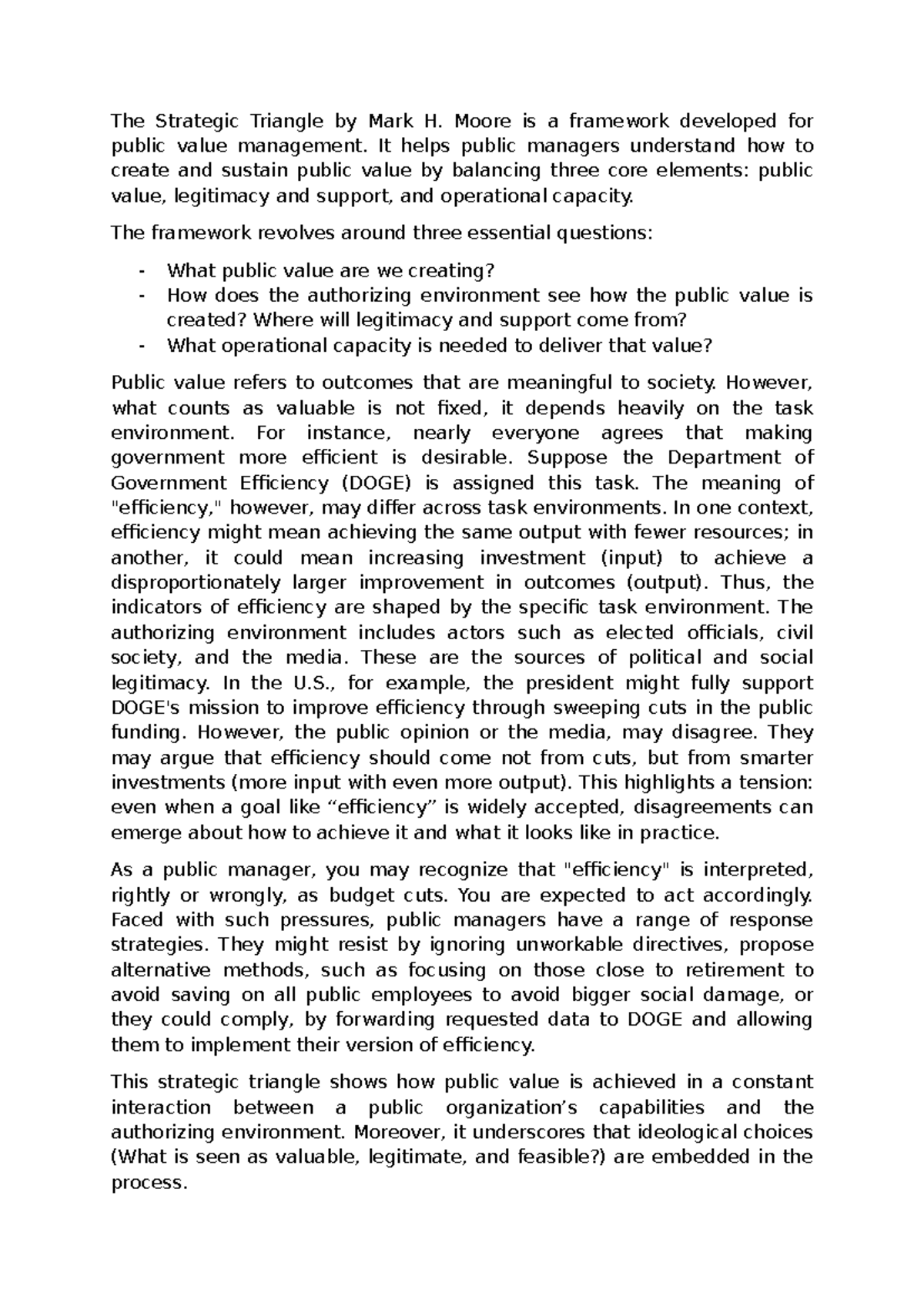 The Strategic Triangle Framework for Public Value Management - Studocu
