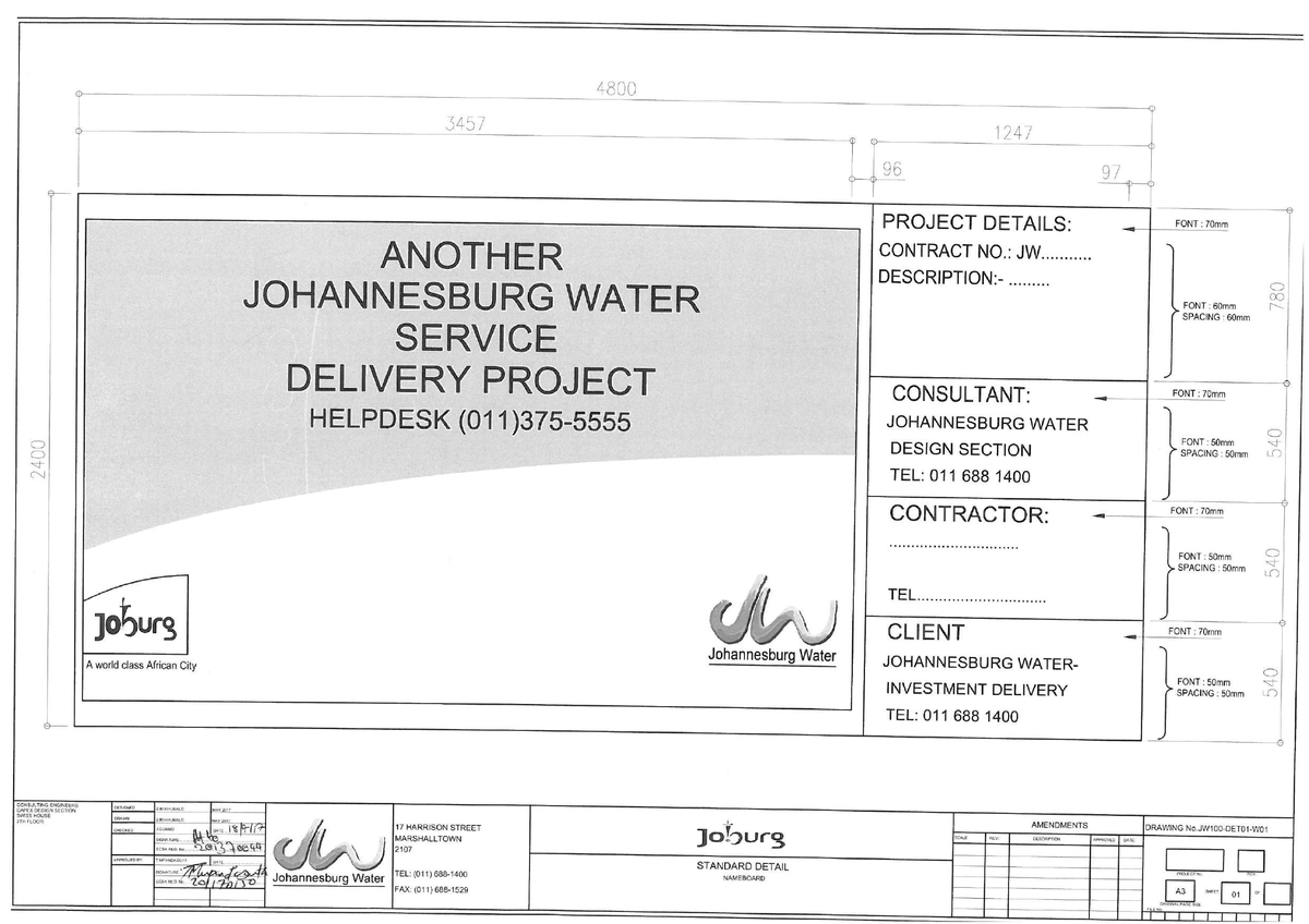 Standard Water Details: Johannesburg Water Project No. 4800 ECSA 2017 ...