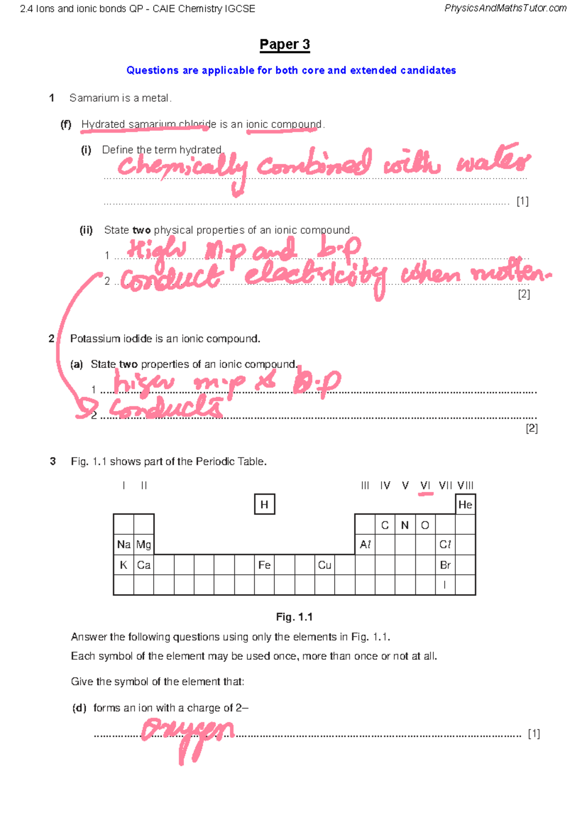 2.4 Ions and Ionic Bonds QP - CAIE Chemistry IGCSE Exam Prep - Studocu