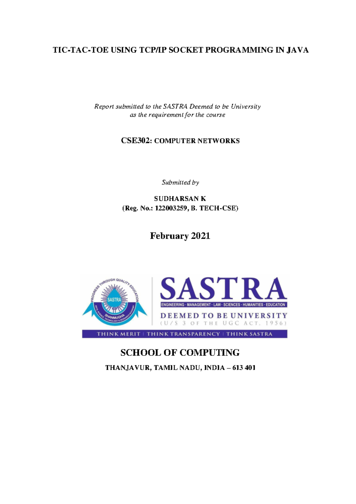 TIC-TAC-TOE GAME USING TCP/IP SOCKET PROGRAMMING (CSE302) - Studocu