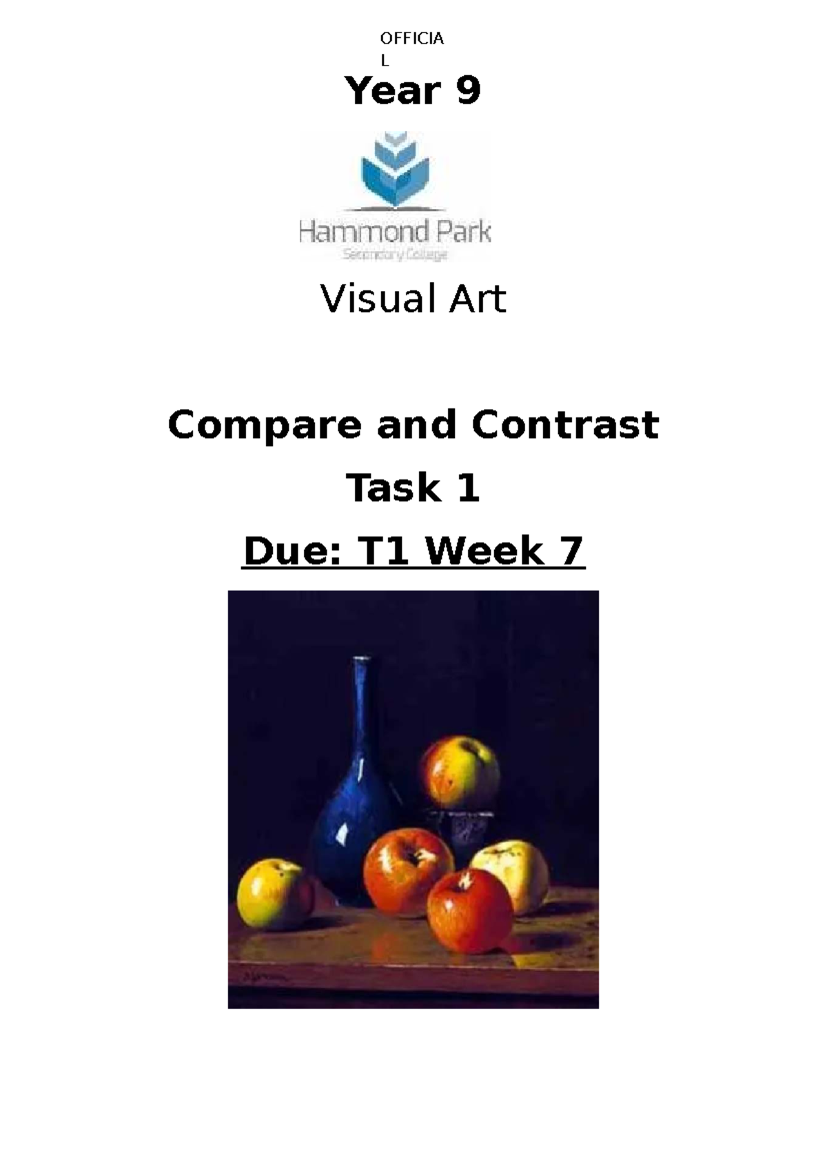 Year 9 Visual Art Compare & Contrast Task 1 Assessment - Studocu