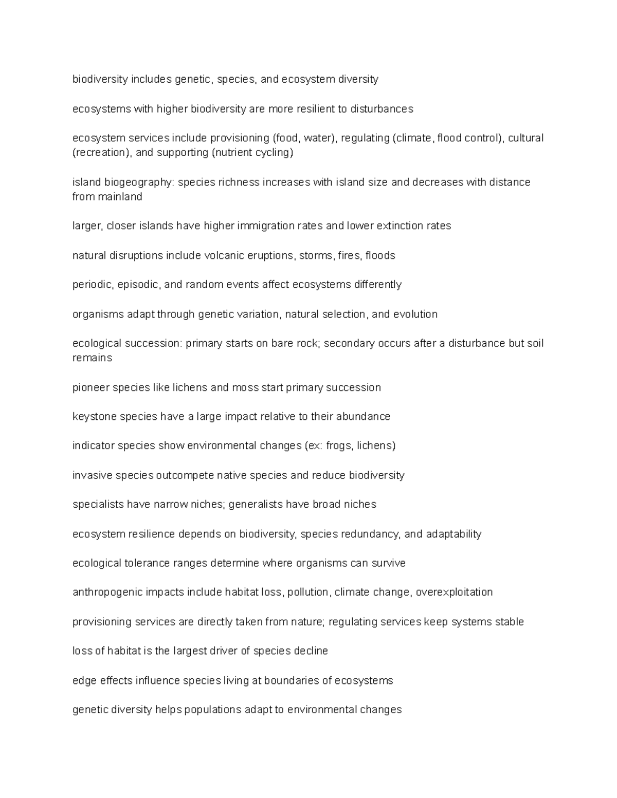 APES Unit 2 Notes: Biodiversity, Ecosystem Resilience, and Services ...