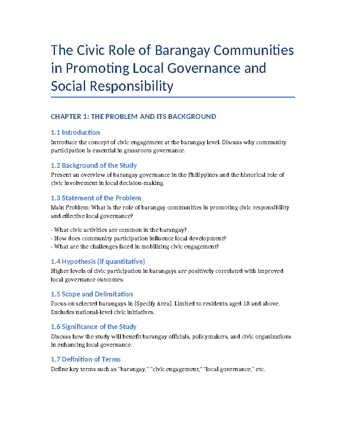 Civic Role of Barangay Communities in Local Governance: Chapter 1 ...