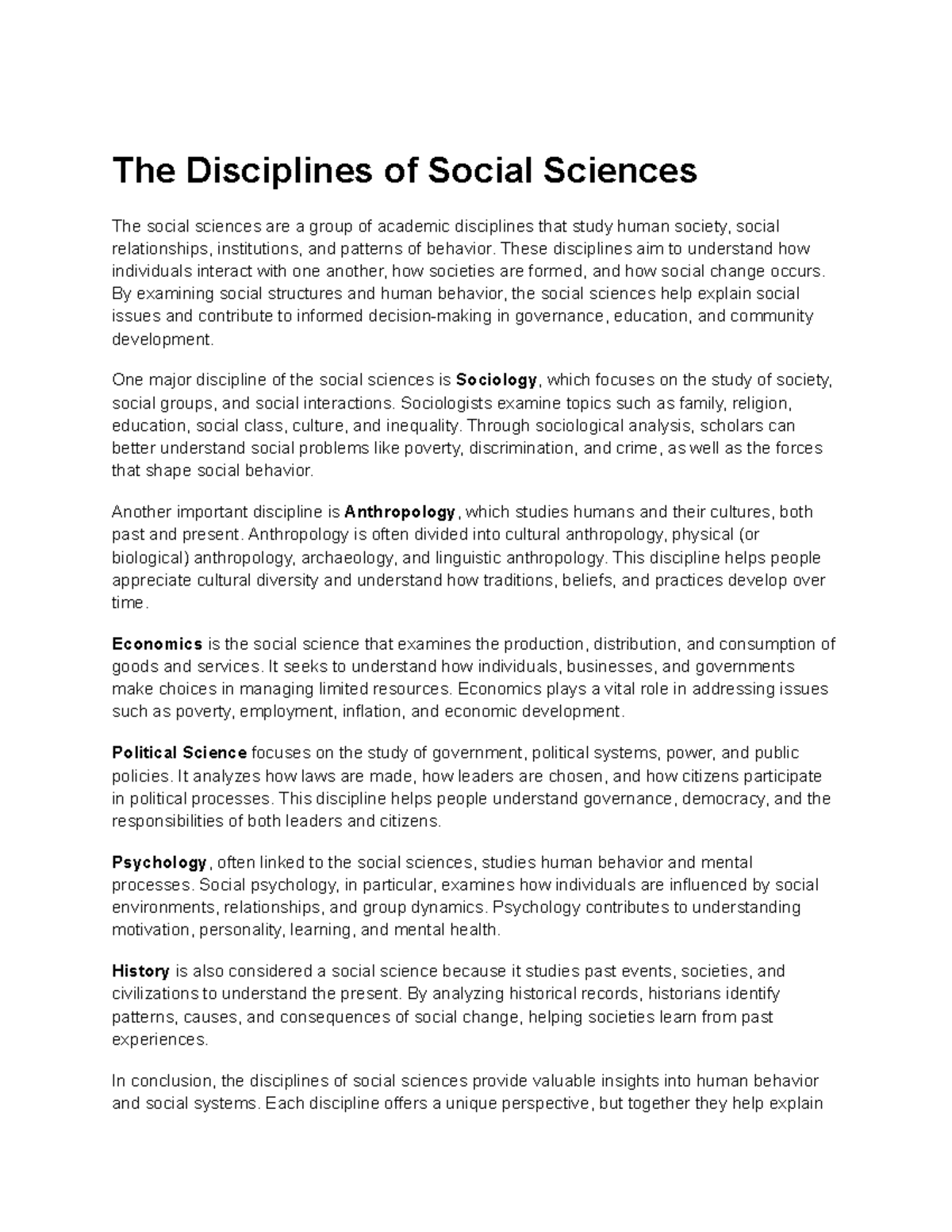 Social Sciences Overview: Key Disciplines and Insights - Studocu
