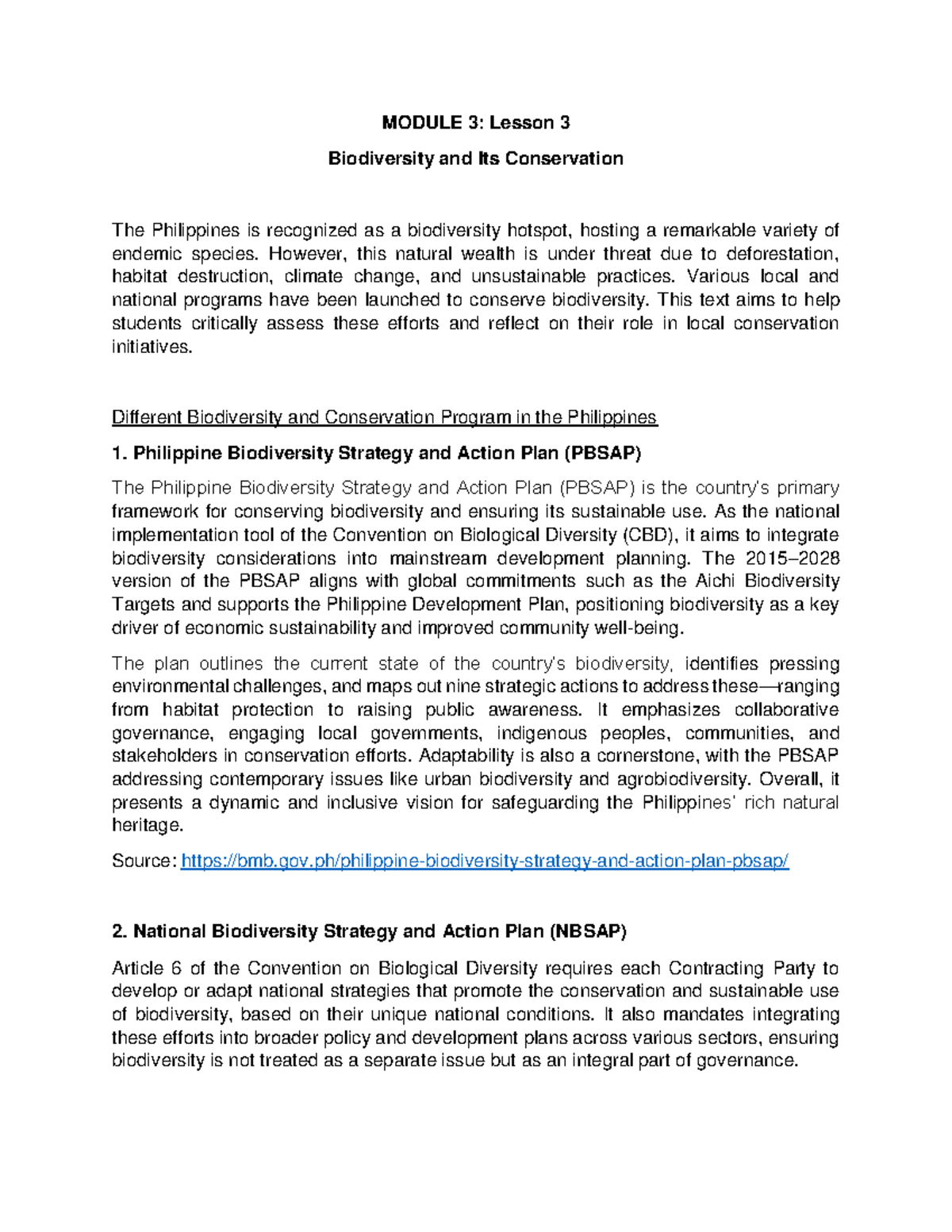 Module 3: Lesson 3 on Biodiversity Conservation in the Philippines ...