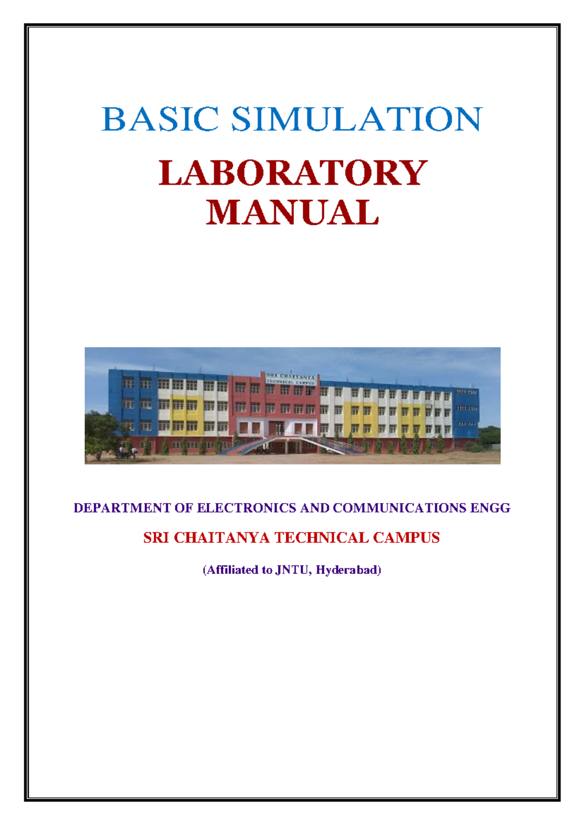 Bs lab final - notes - BASIC SIMULATION LABORATORY MANUAL DEPARTMENT OF ...