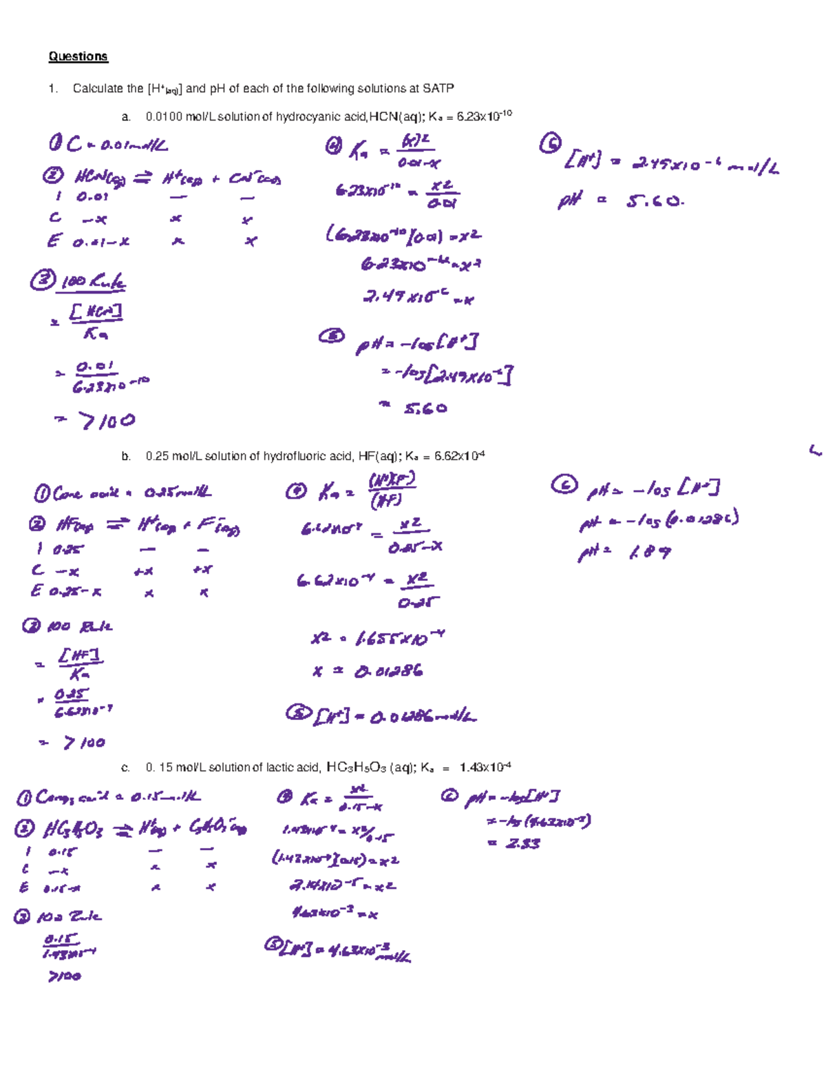 Chemistry 101: Acid Ionization & pH Calculations at SATP - Studocu