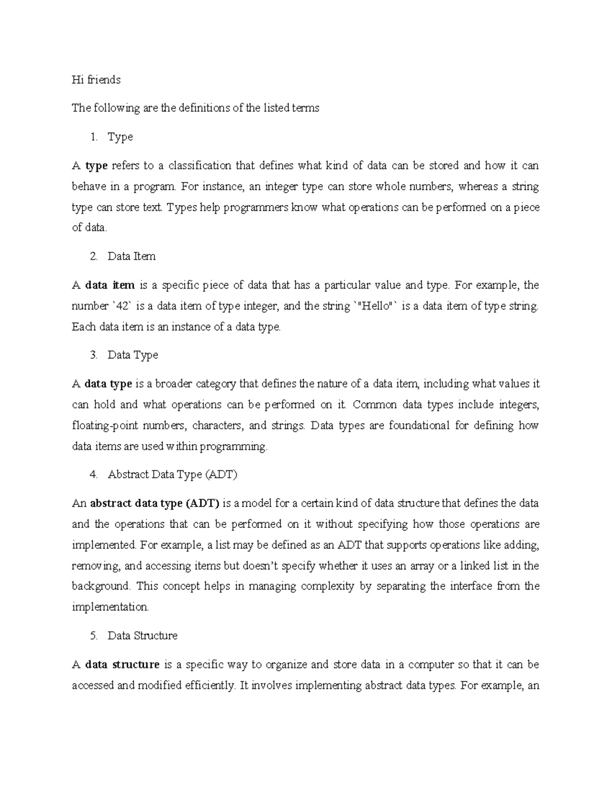 CS 3303 DP Unit 1 - Key Terms and Definitions Summary - Studocu