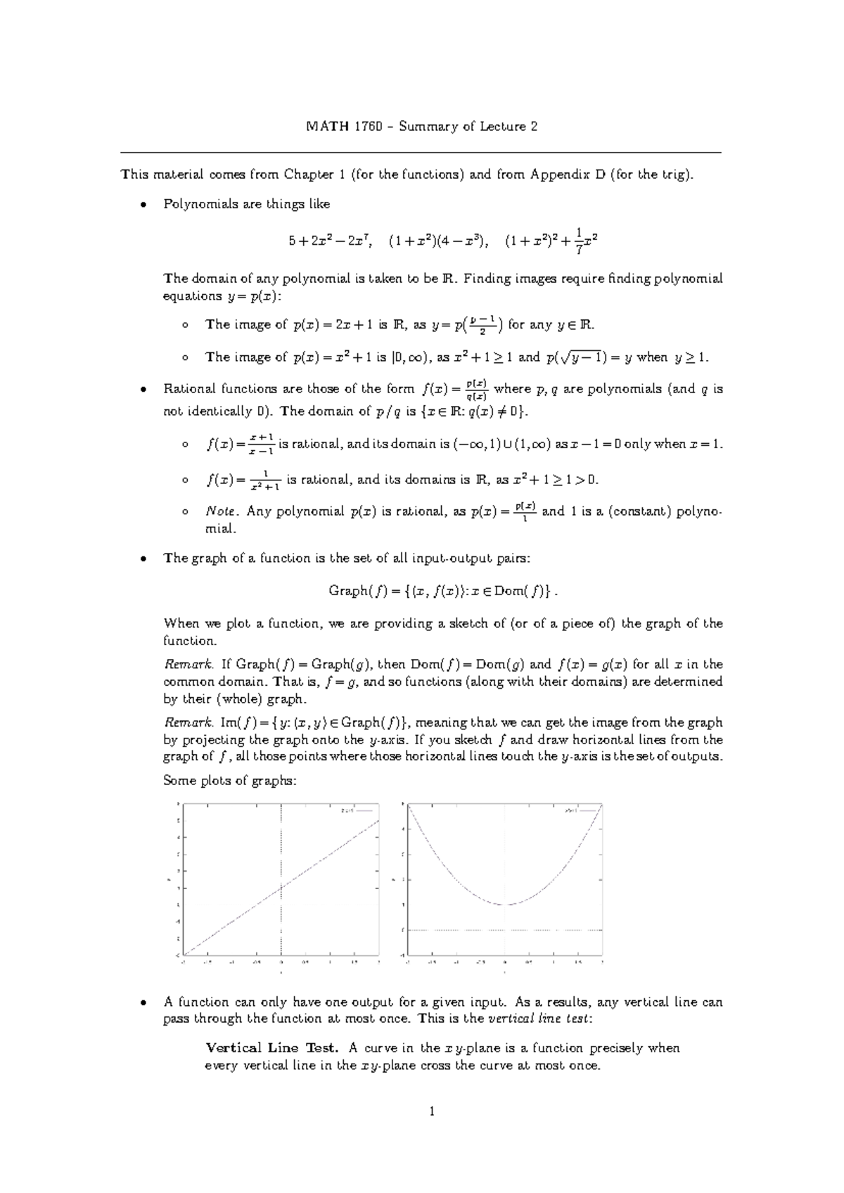 MATH 1760 Lecture 2 Notes: Functions & Trigonometric Identities - Studocu